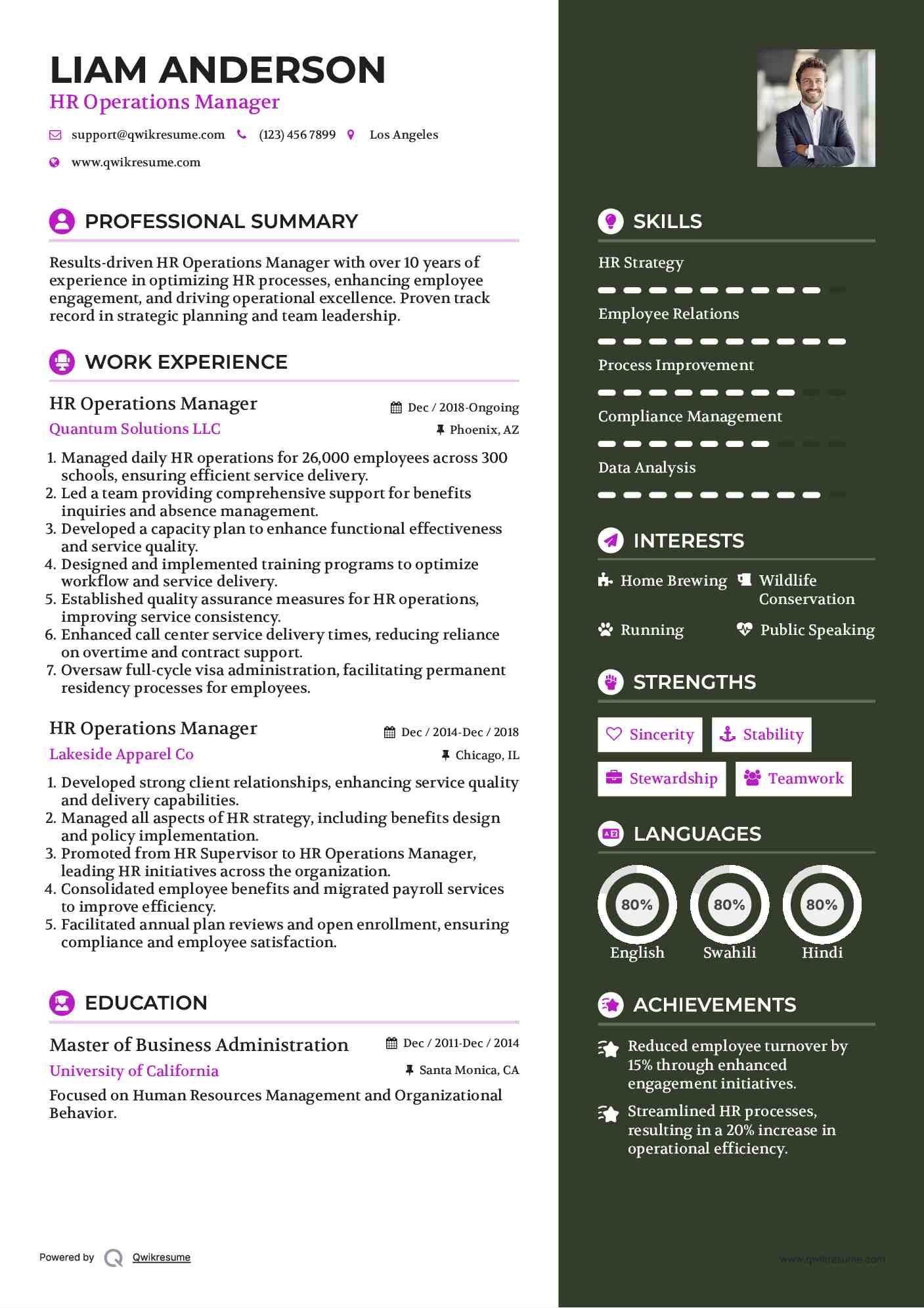 HR Operations Manager Resume Samples QwikResume