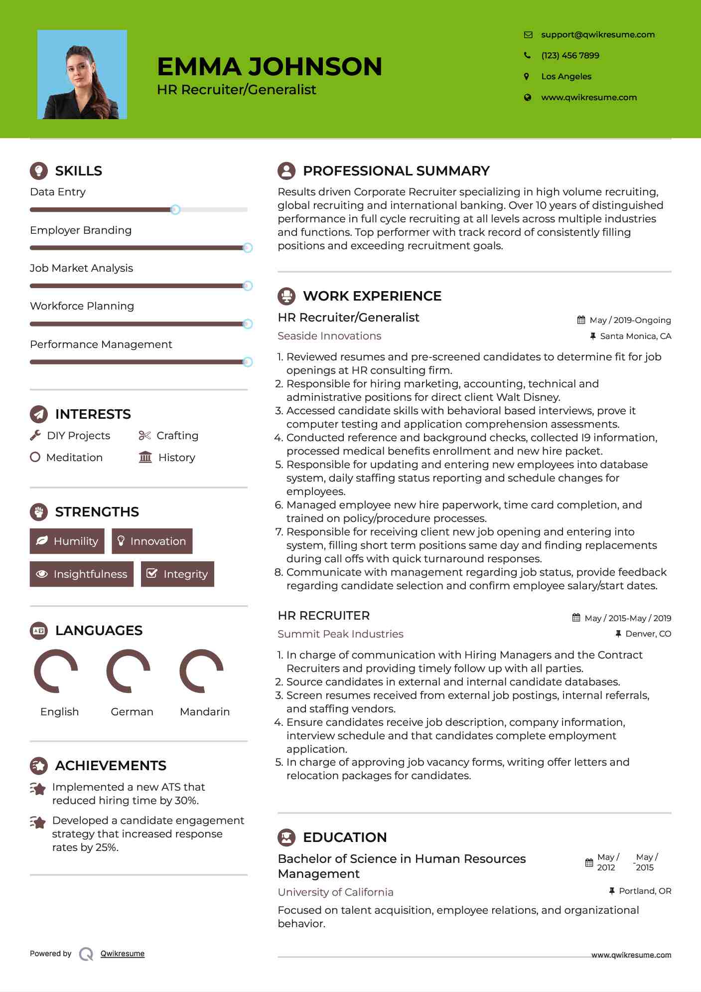 HR Recruiter Resume Samples QwikResume