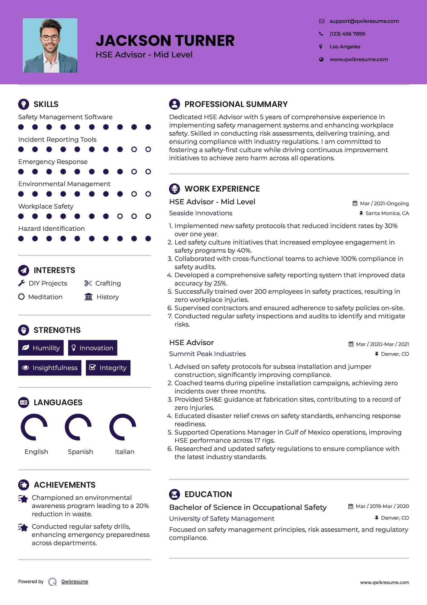 HSE Advisor Resume Samples QwikResume
