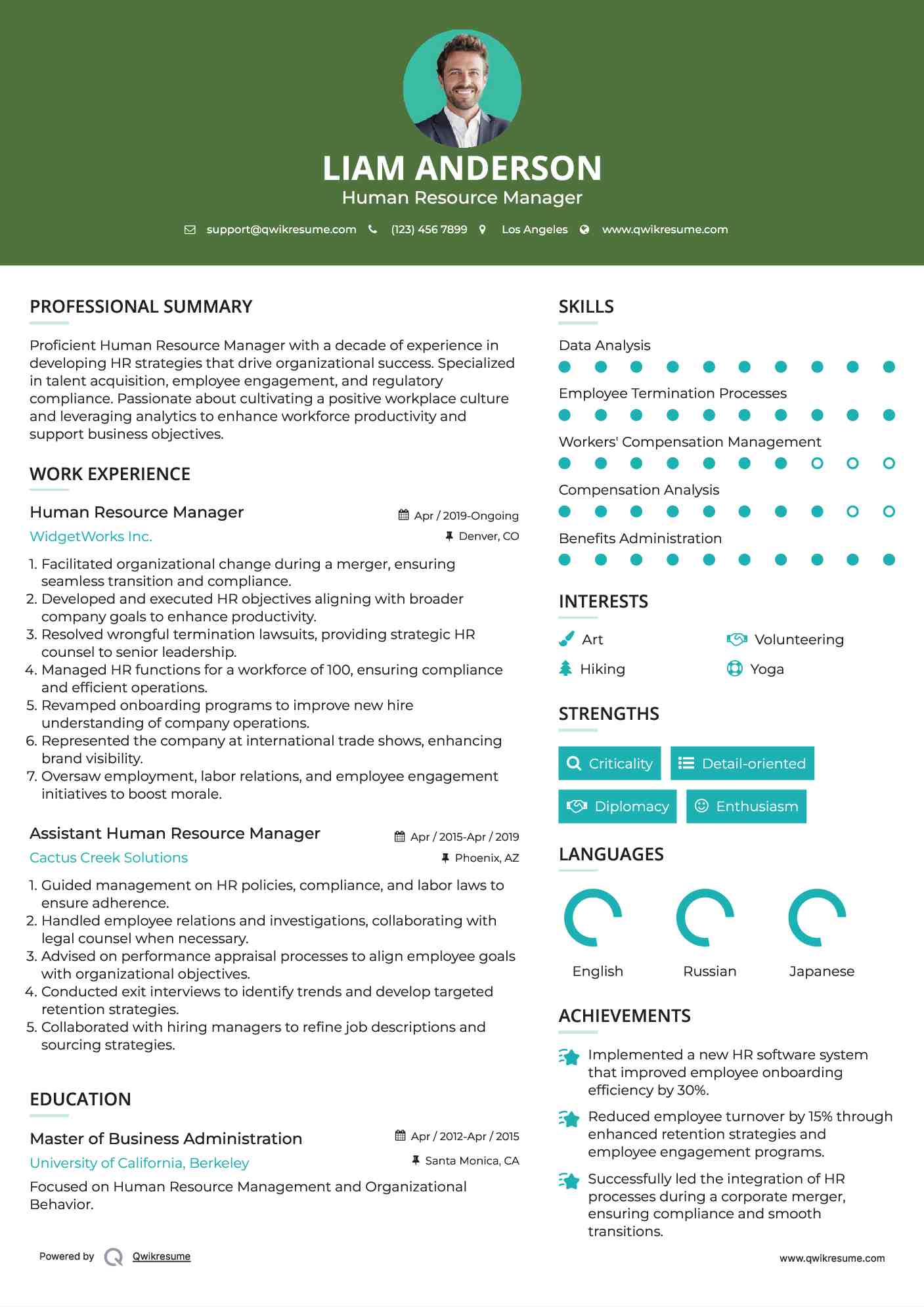 Human Resource Manager Resume Samples QwikResume