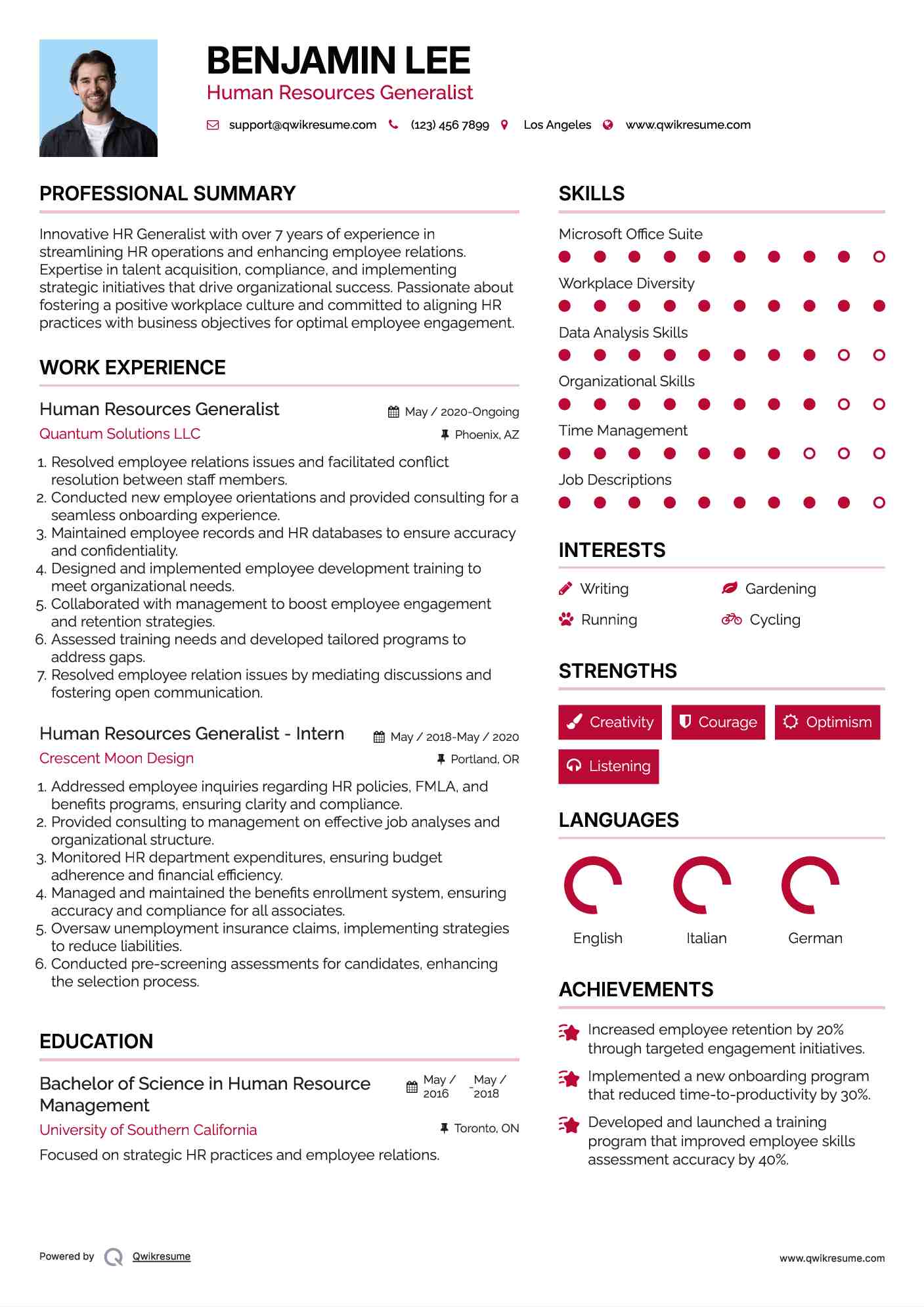 Human Resources Generalist Sample Resume