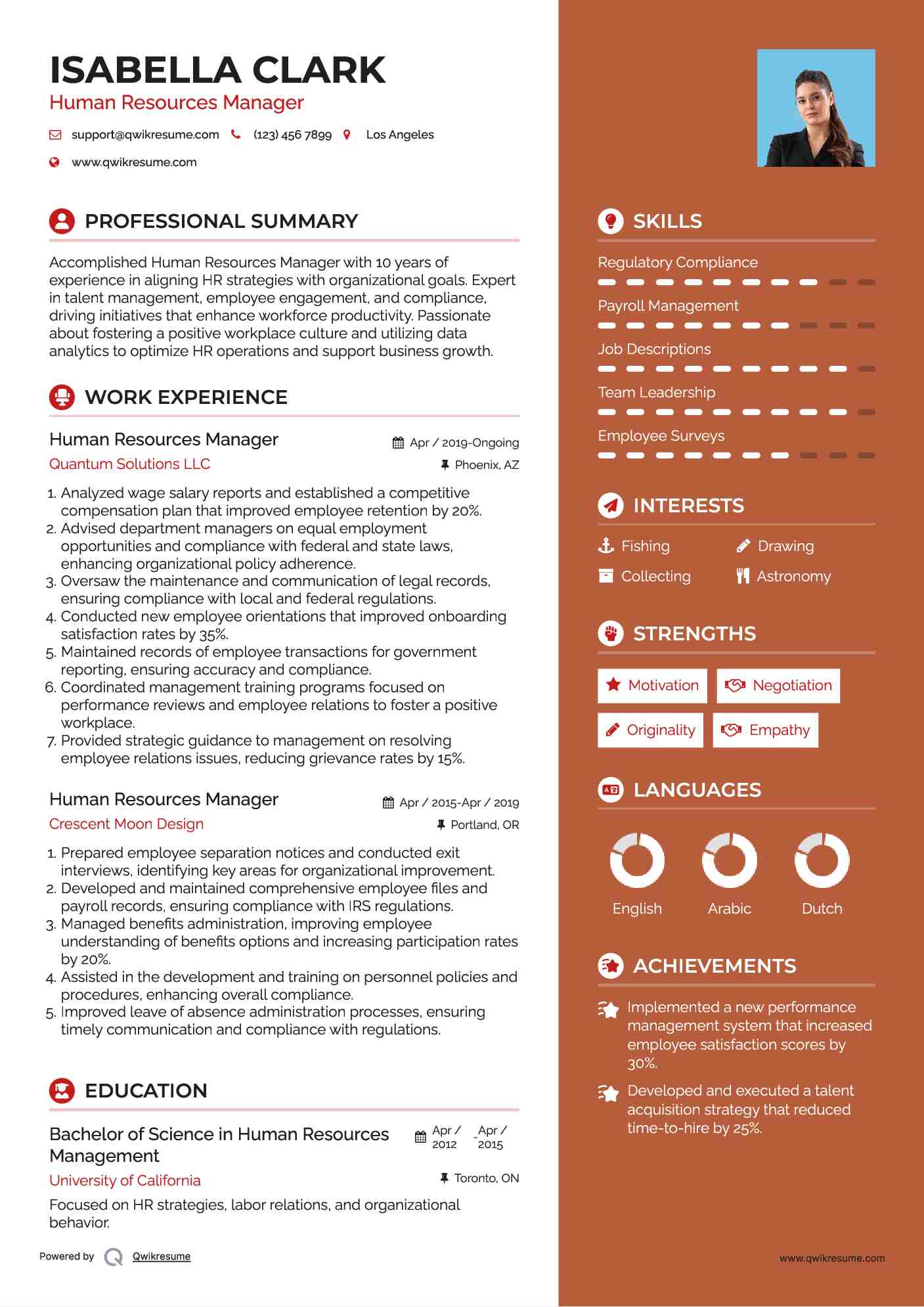 Human Resources Manager Resume Samples QwikResume