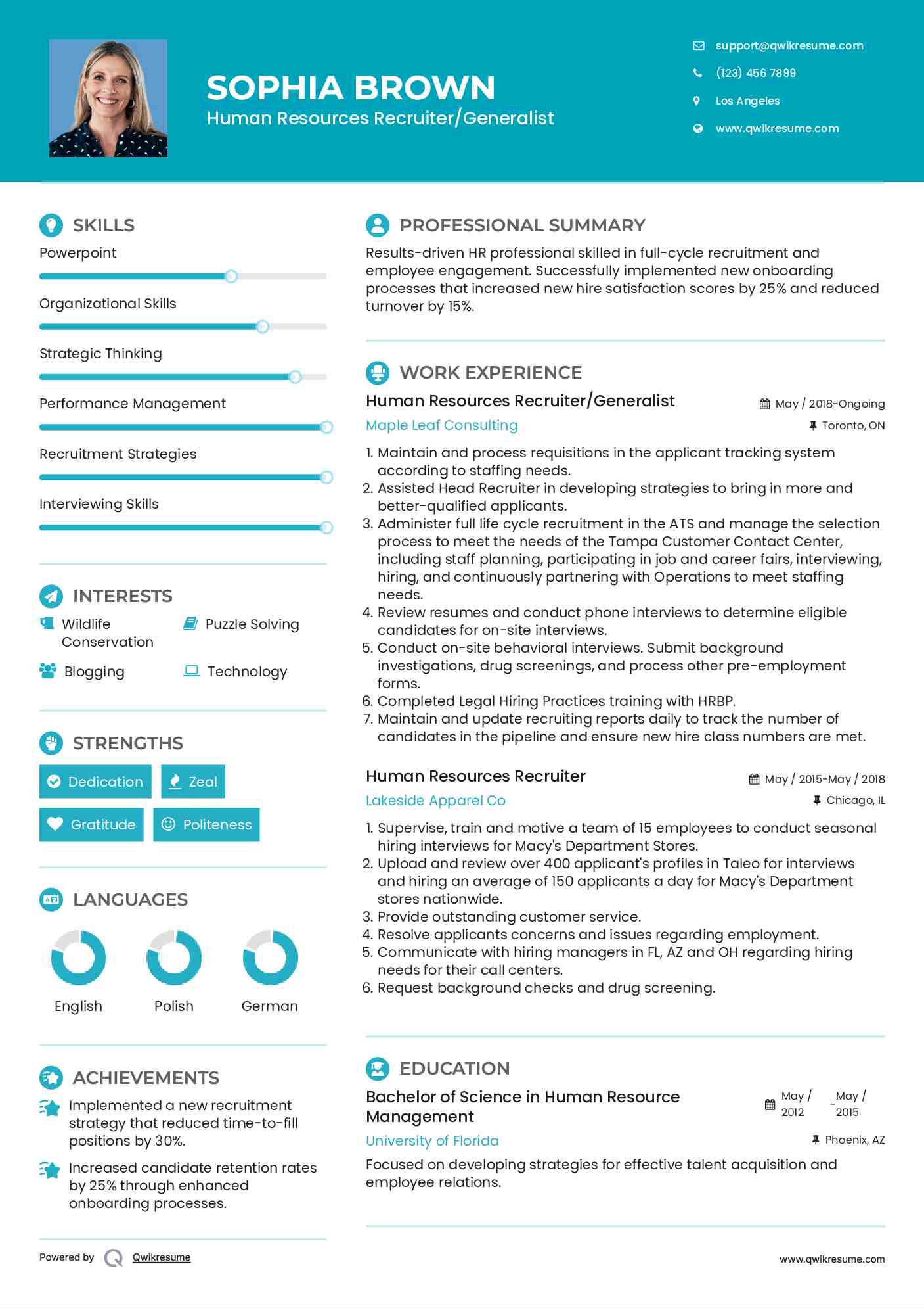 Human Resources Recruiter Resume Samples QwikResume