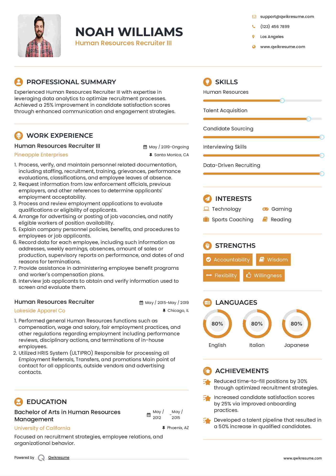 Human Resources Recruiter Resume Samples QwikResume