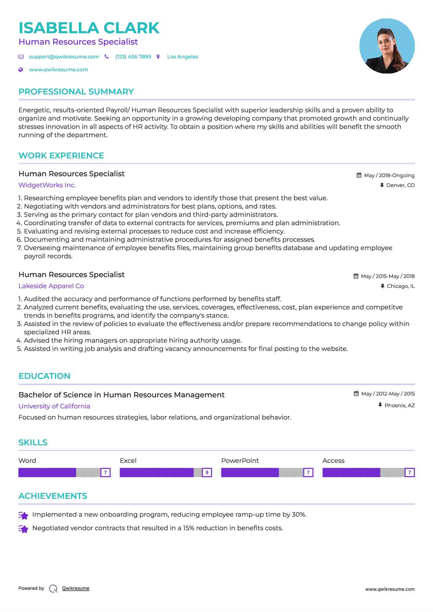 Human Resources Specialist Resume Samples QwikResume
