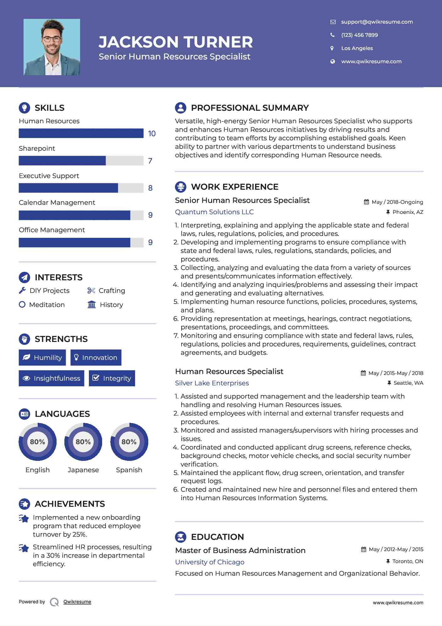 Human Resources Specialist Resume Samples QwikResume
