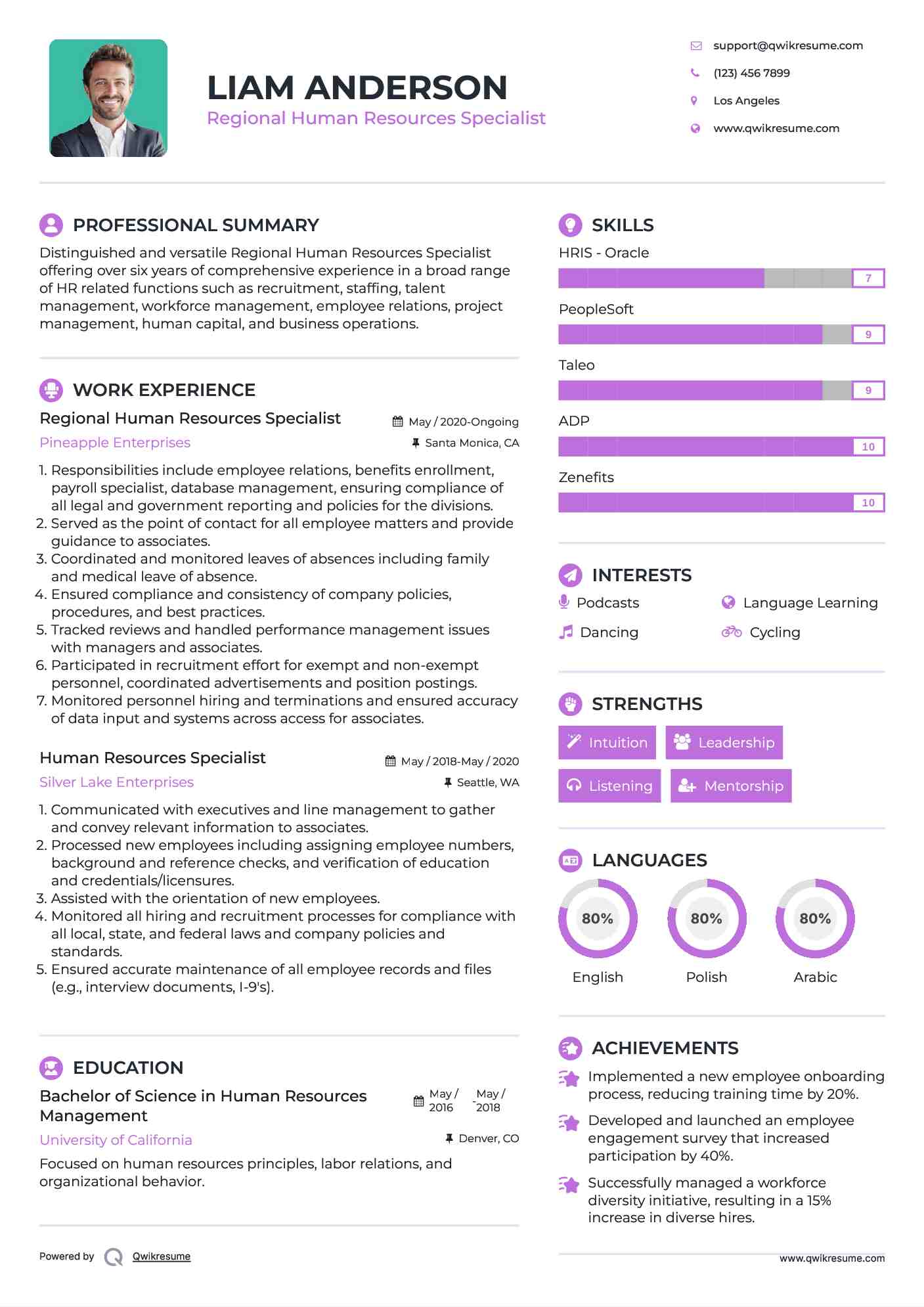 Human Resources Specialist Resume Samples QwikResume