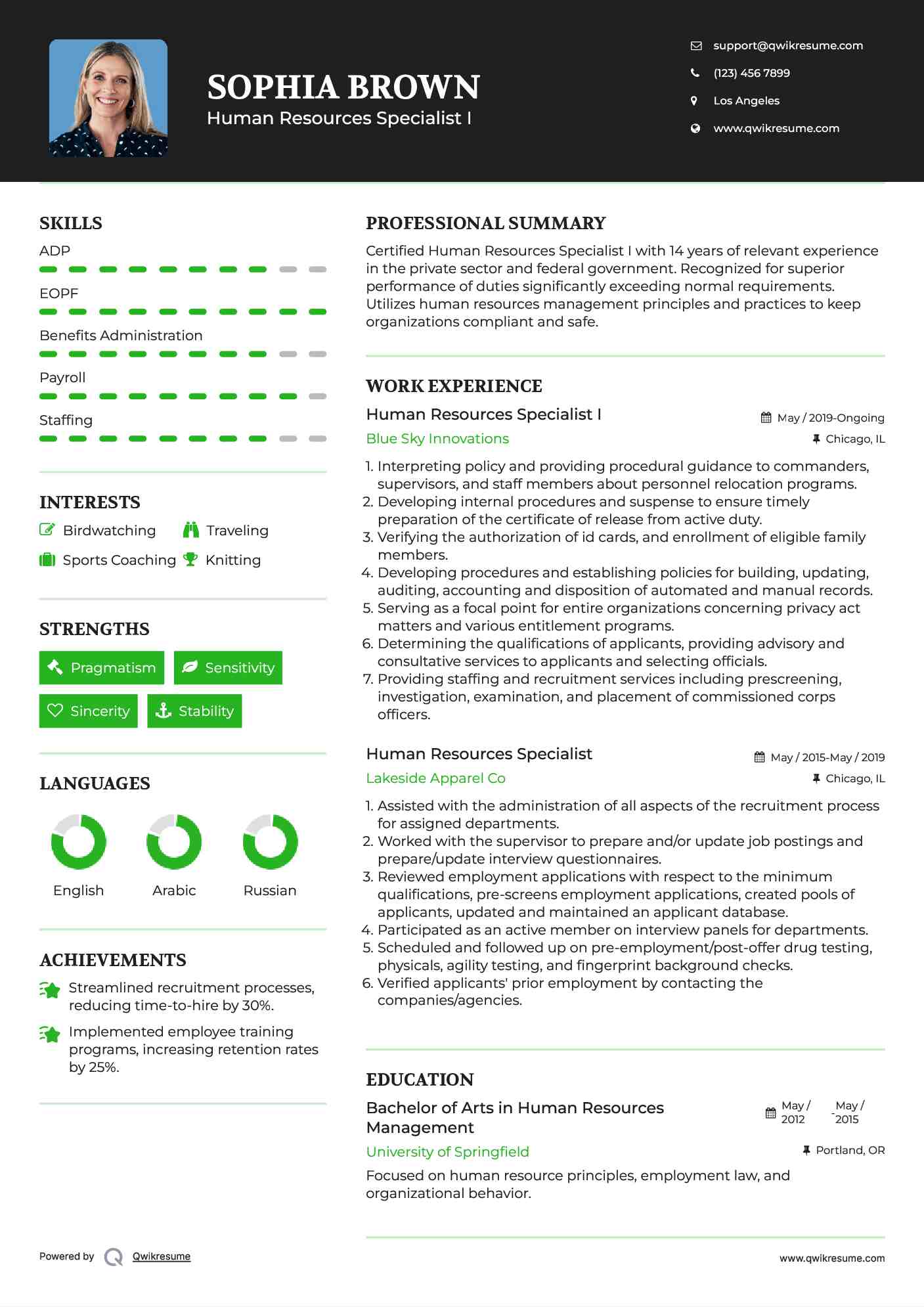 Human Resources Specialist Resume Samples QwikResume