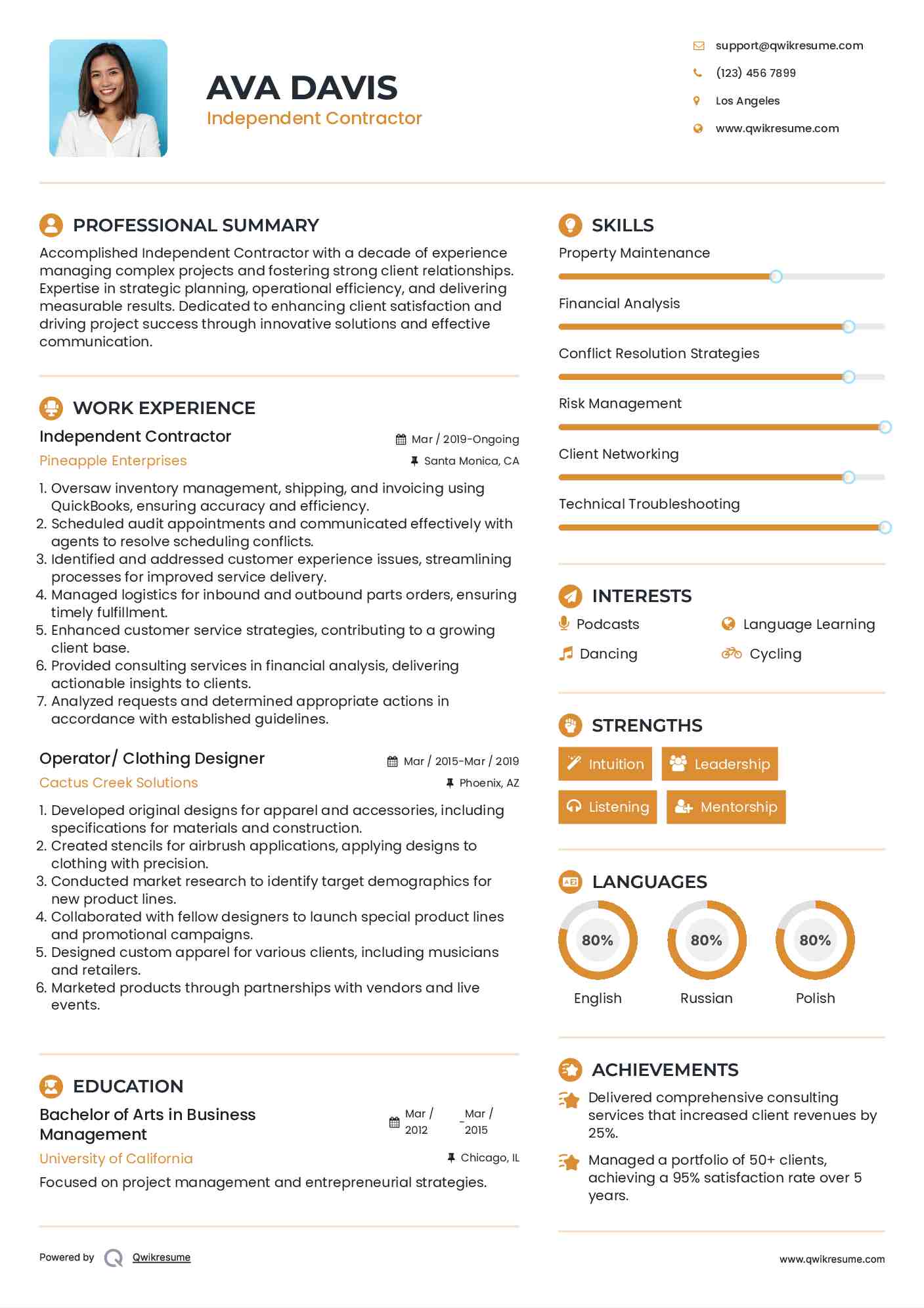 Contractor Resume Samples Construction Subcontractor Resume Sample LiveCareer Katherine Birch