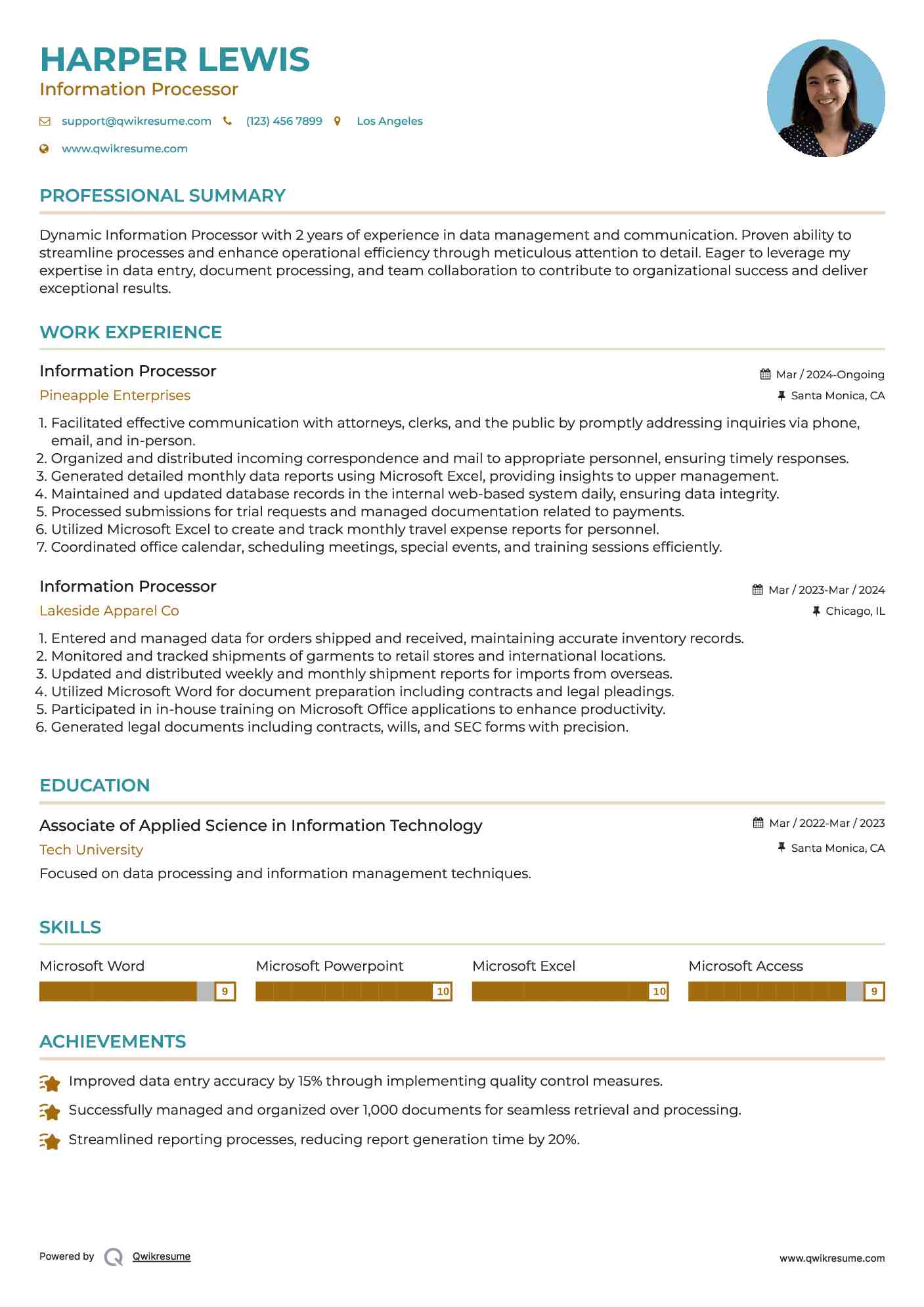 10+ Information Processor Resume Samples & Templates for 2025