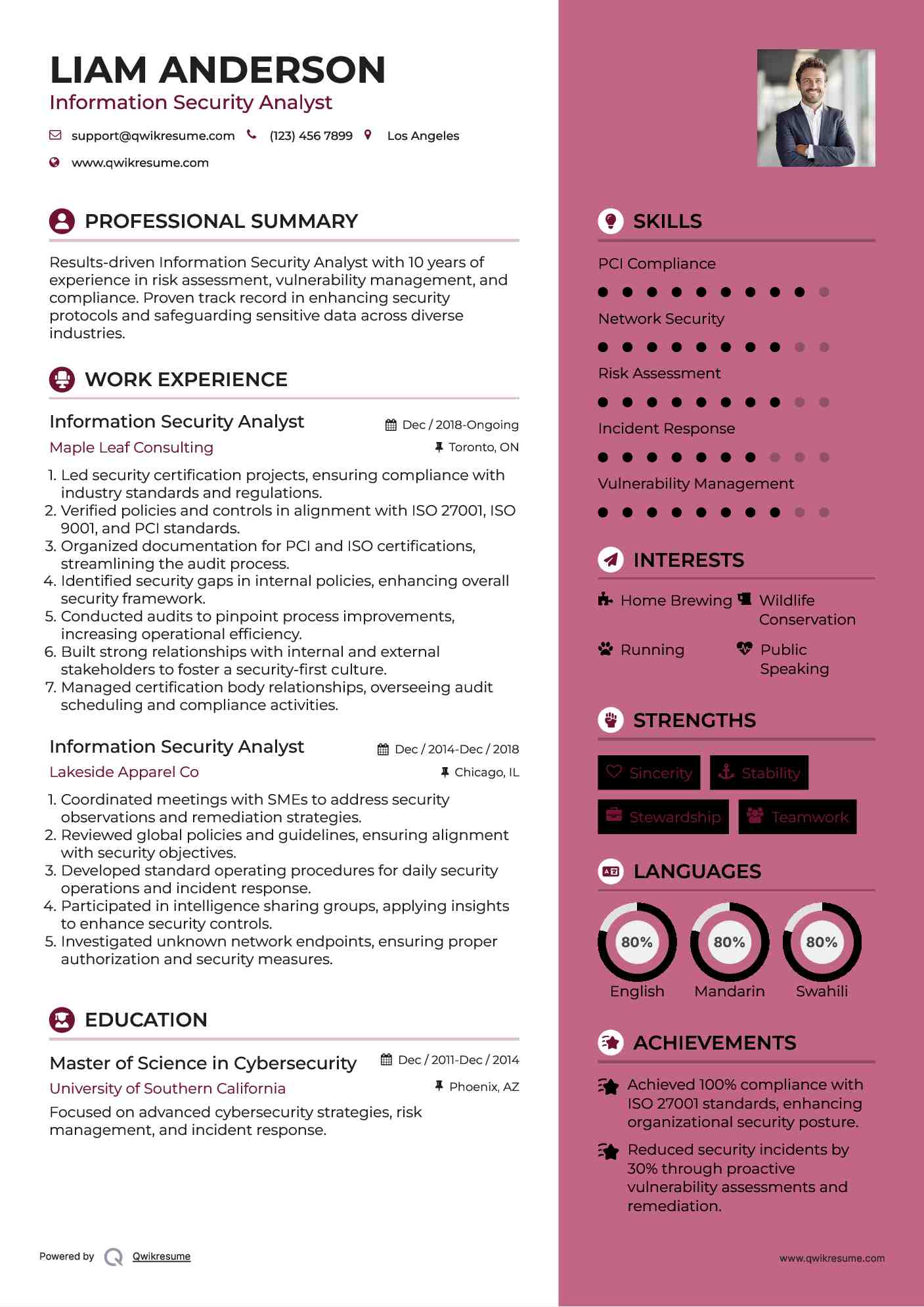 Sample Resume For Information Security Analyst The Document Template