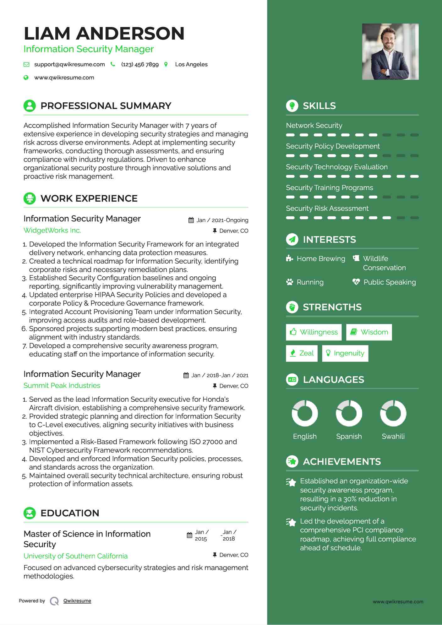 Information Security Manager Resume Samples QwikResume
