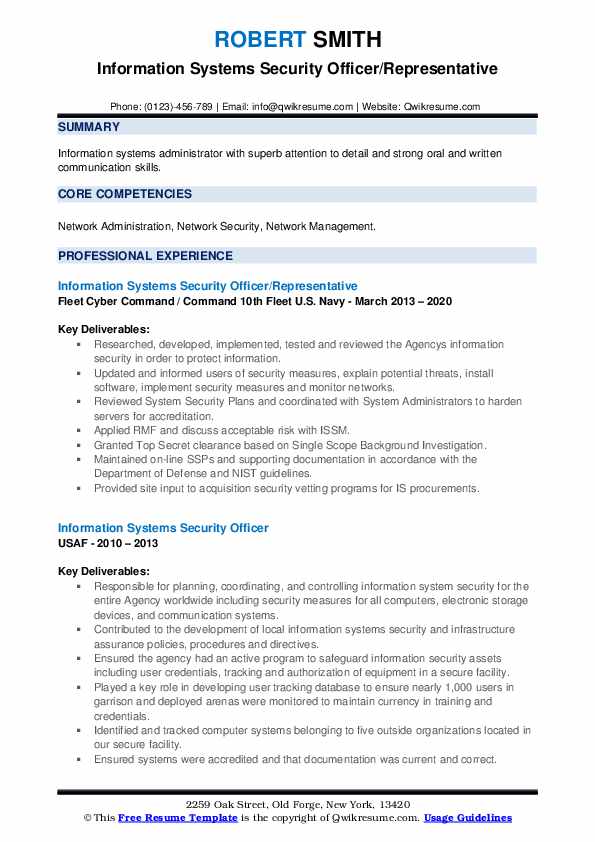 Information Systems Security Officer Resume Samples | QwikResume