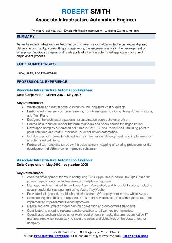 Infrastructure Automation Engineer Resume Samples | QwikResume