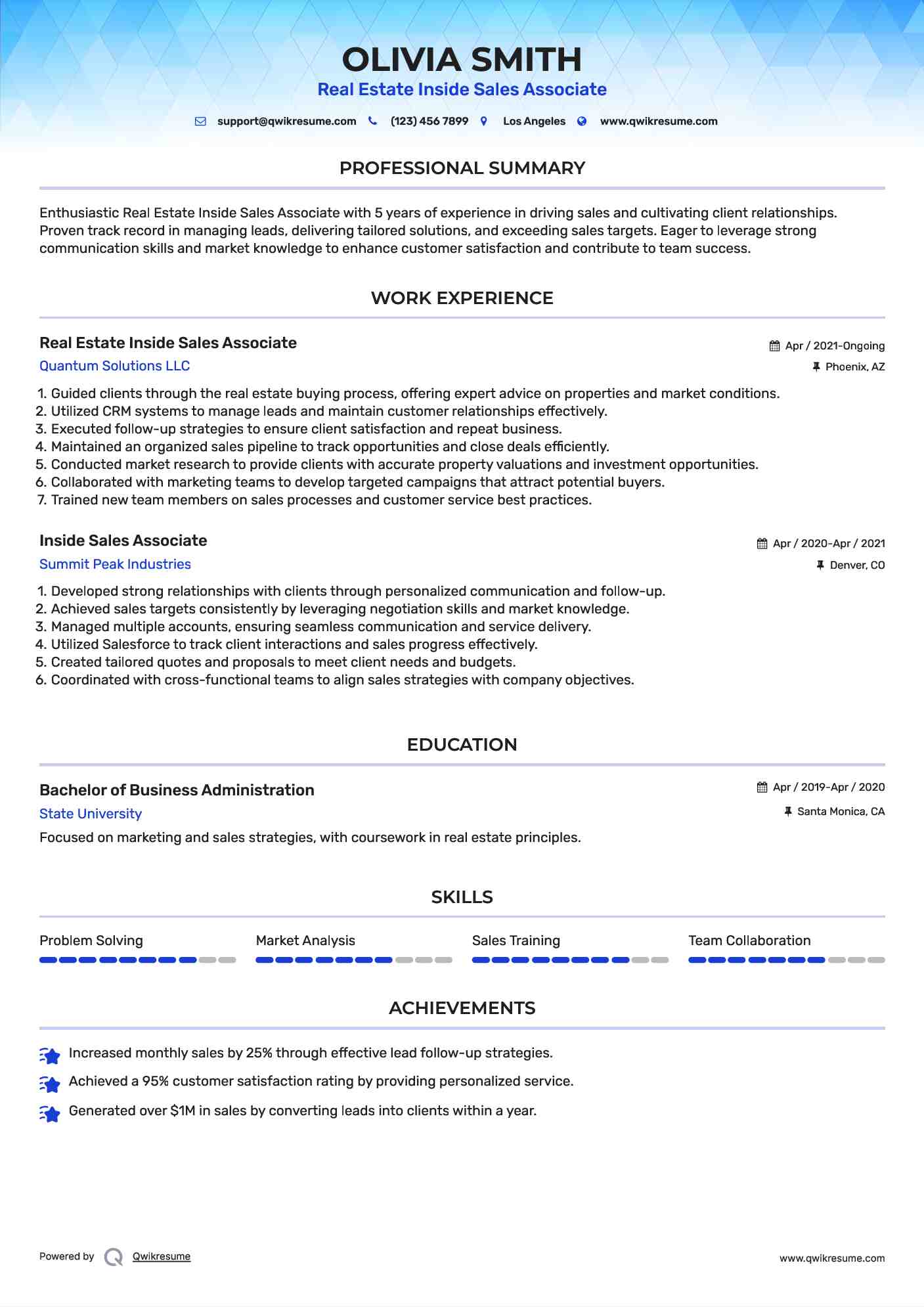 Inside Sales Associate Resume Samples QwikResume