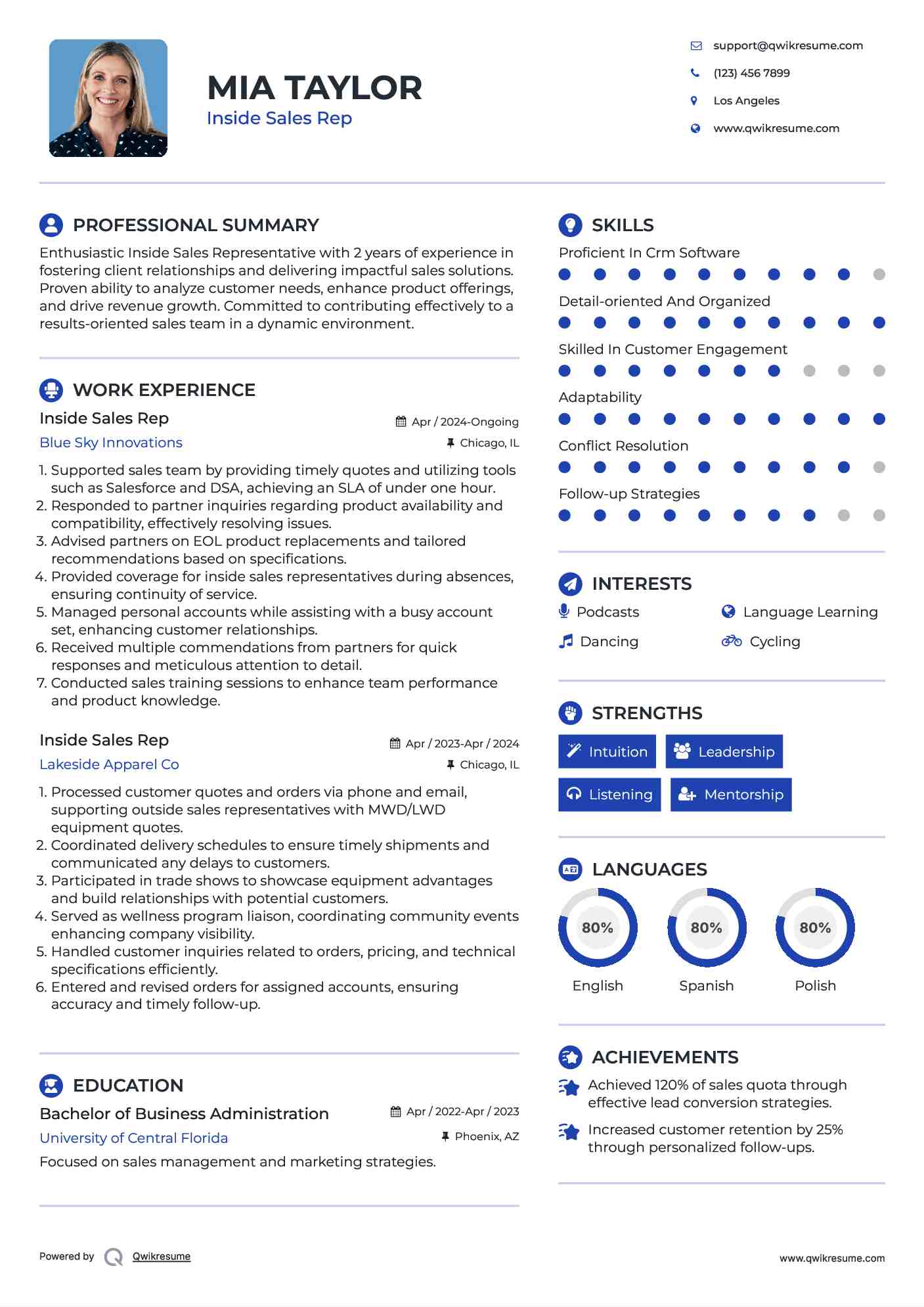 Inside Sales Rep Resume Samples QwikResume