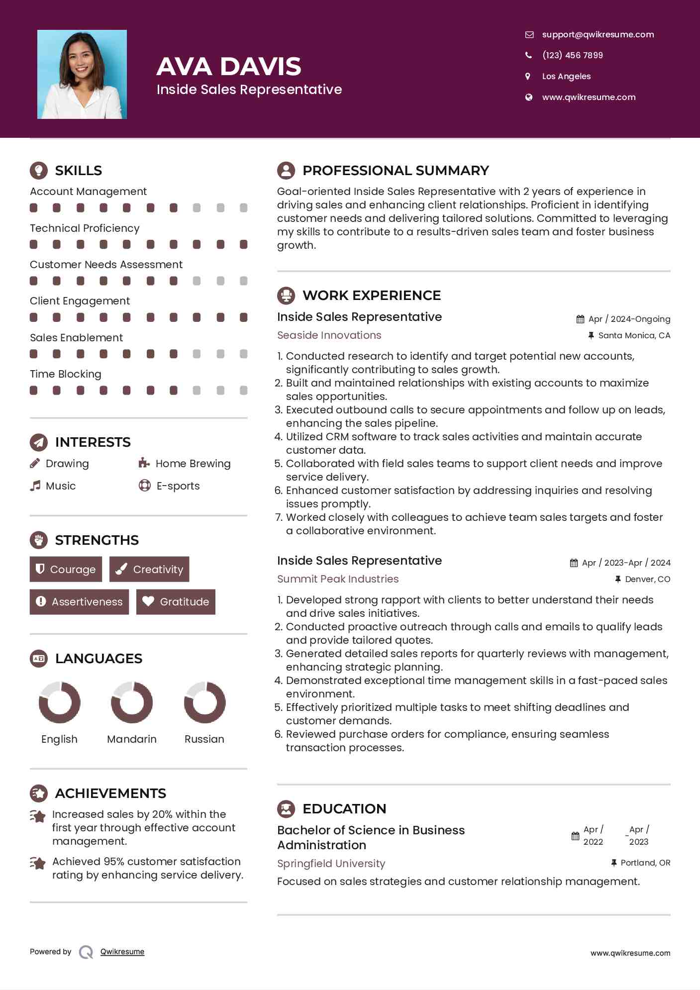 Inside Sales Representative Resume Samples QwikResume