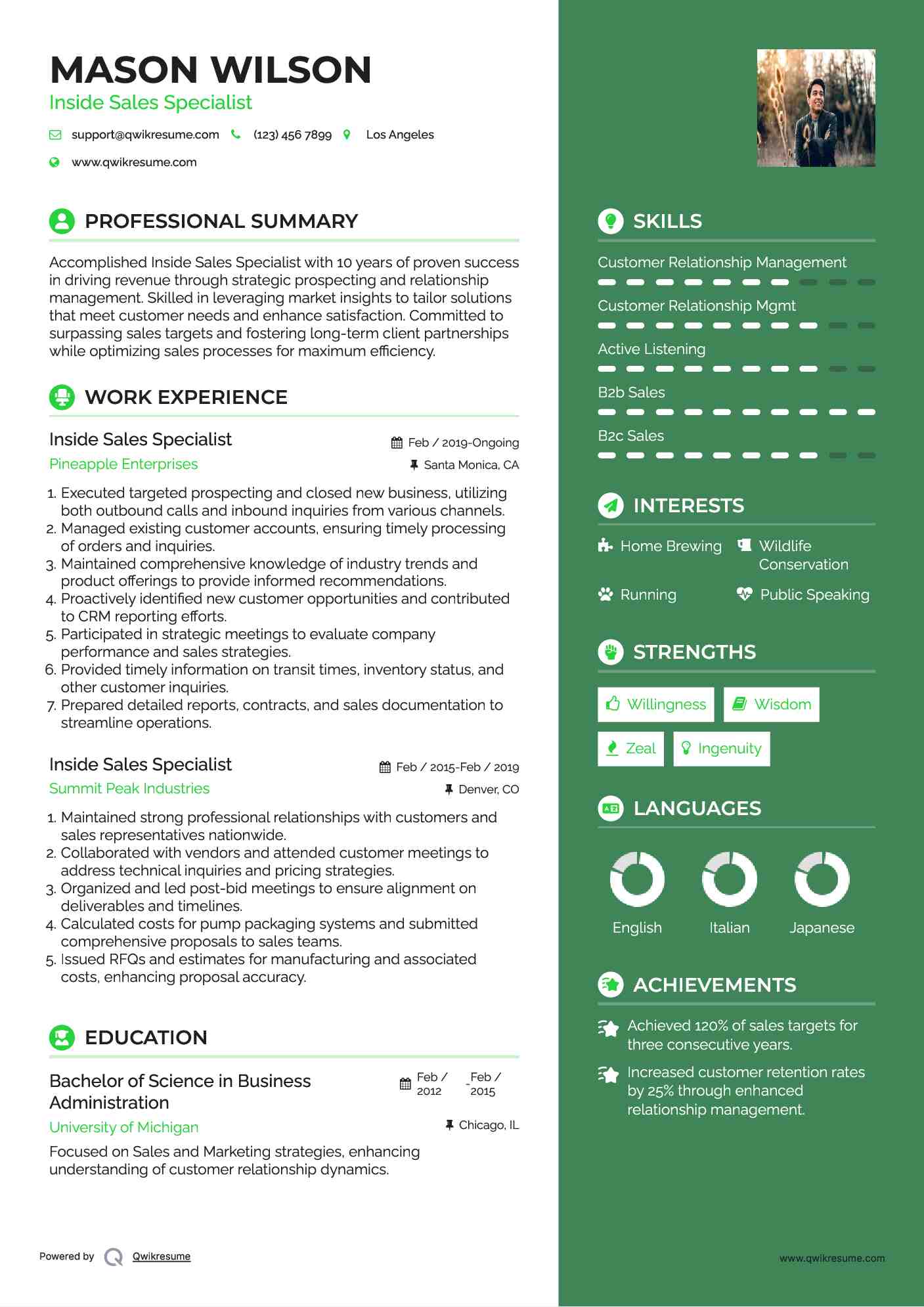 Inside Sales Specialist Resume Samples QwikResume