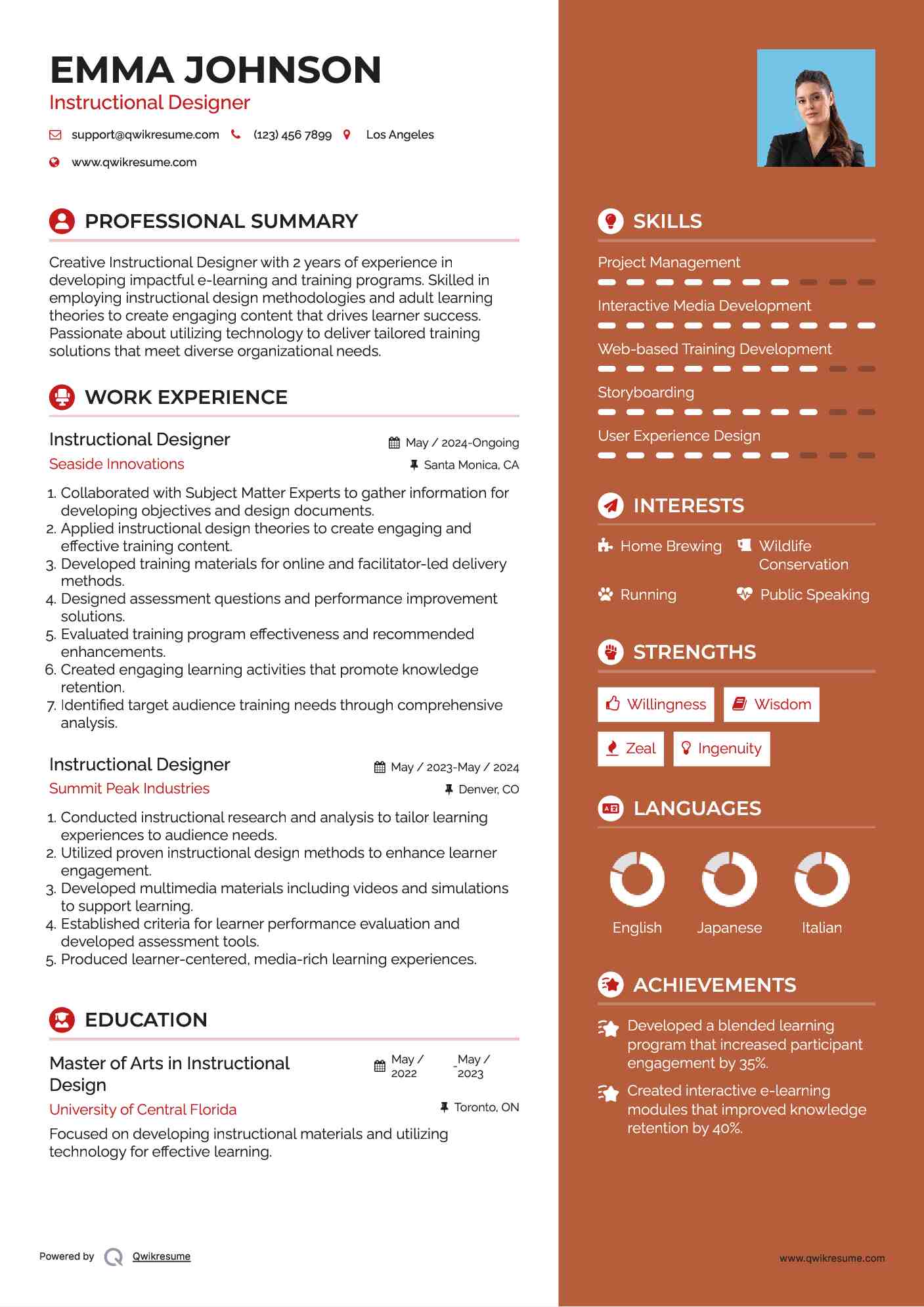 Instructional Designer Resume Samples QwikResume