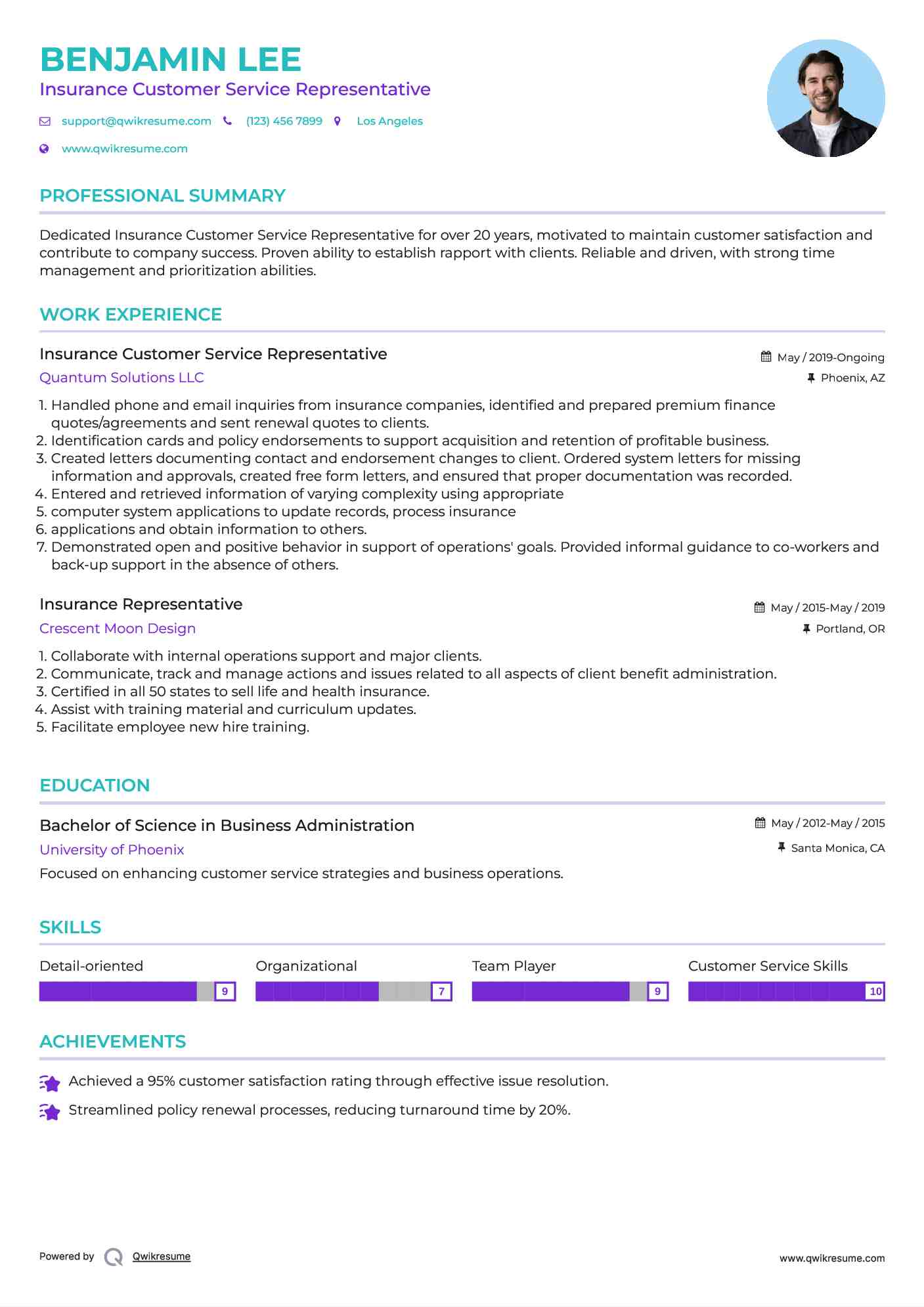 Insurance Customer Service Representative Resume Samples QwikResume