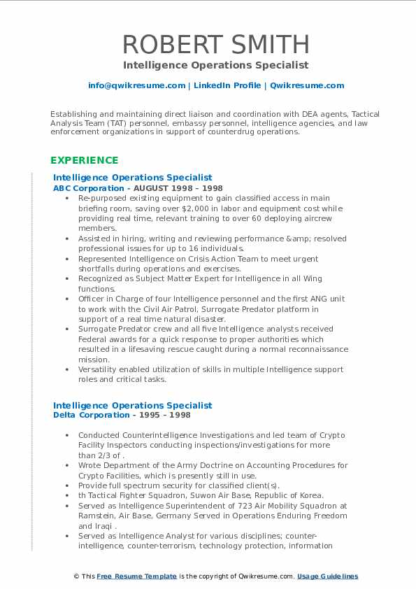 Intelligence Officer Sample Resume