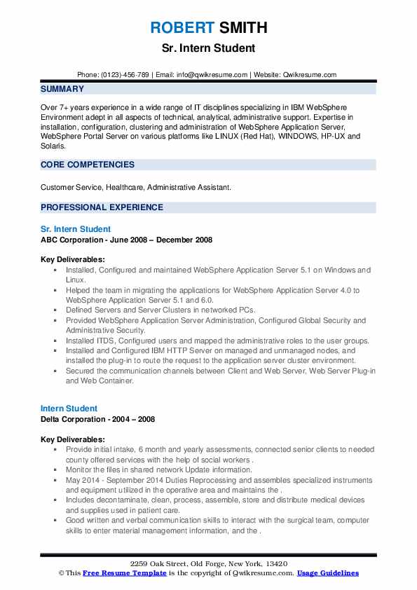 Undergraduate Internship Resume