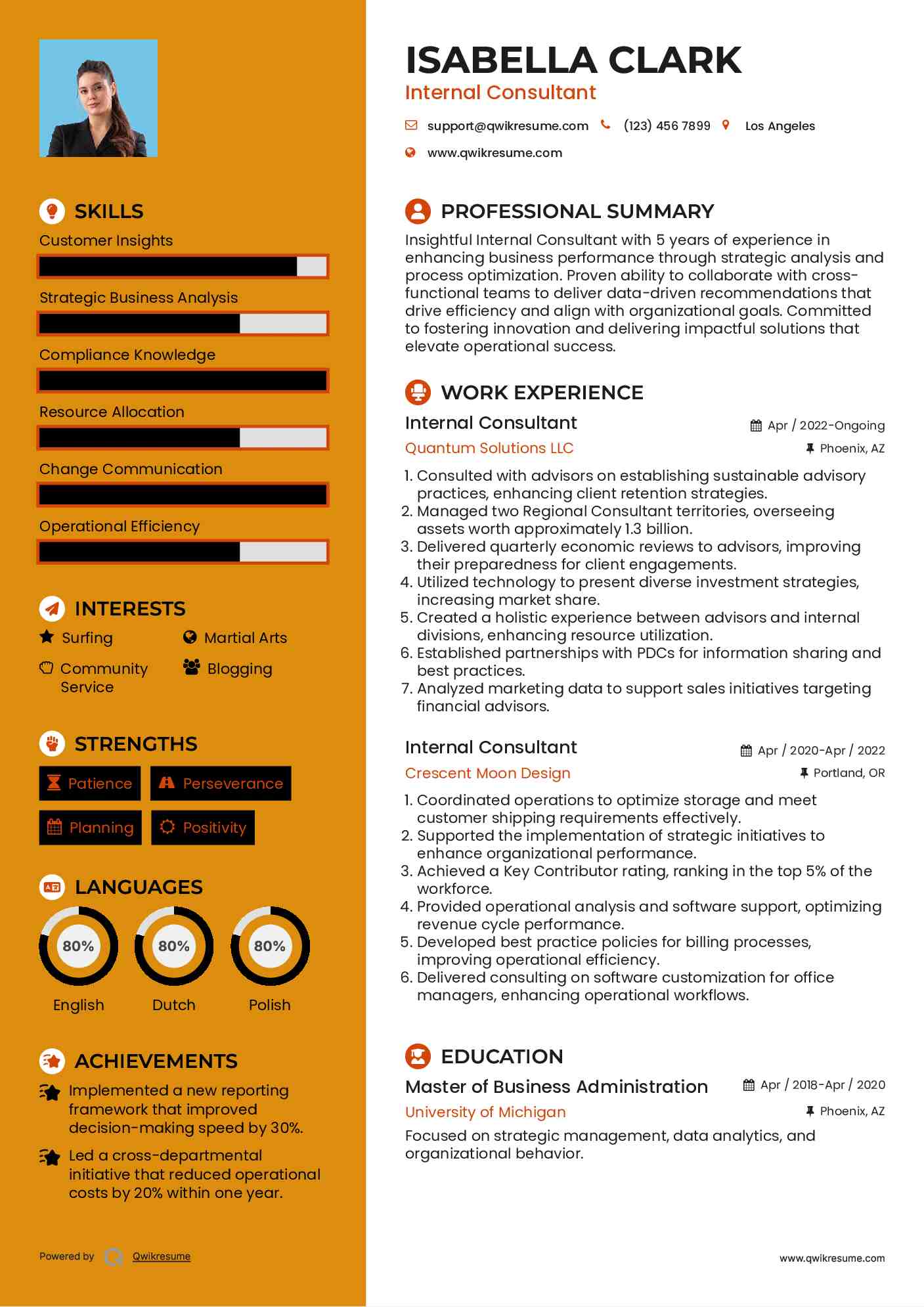 Internal Consultant Resume Samples QwikResume