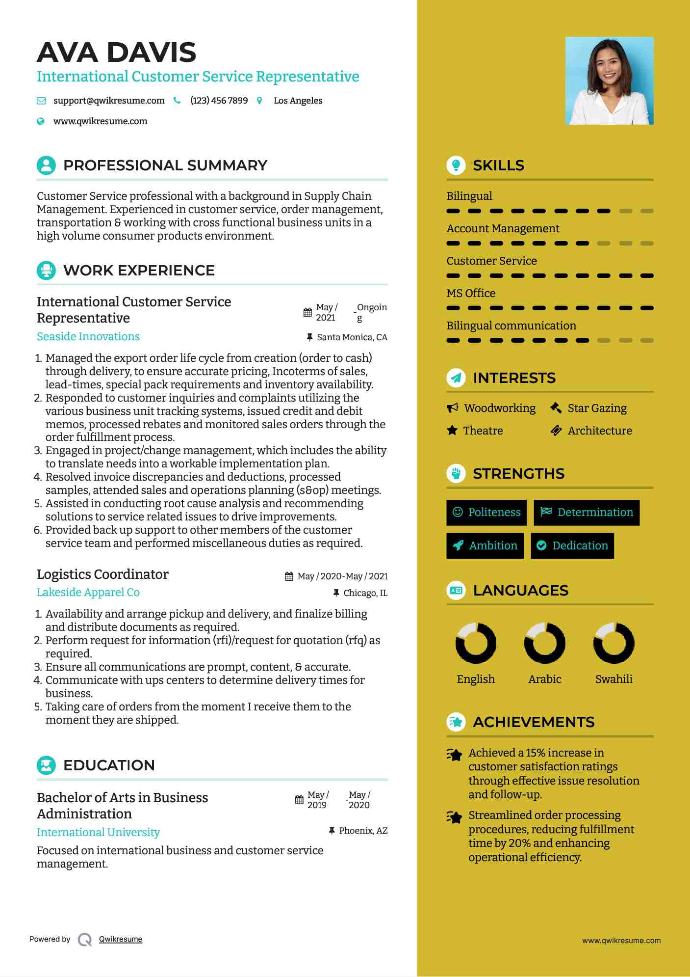 International Customer Service Representative Resume Samples QwikResume