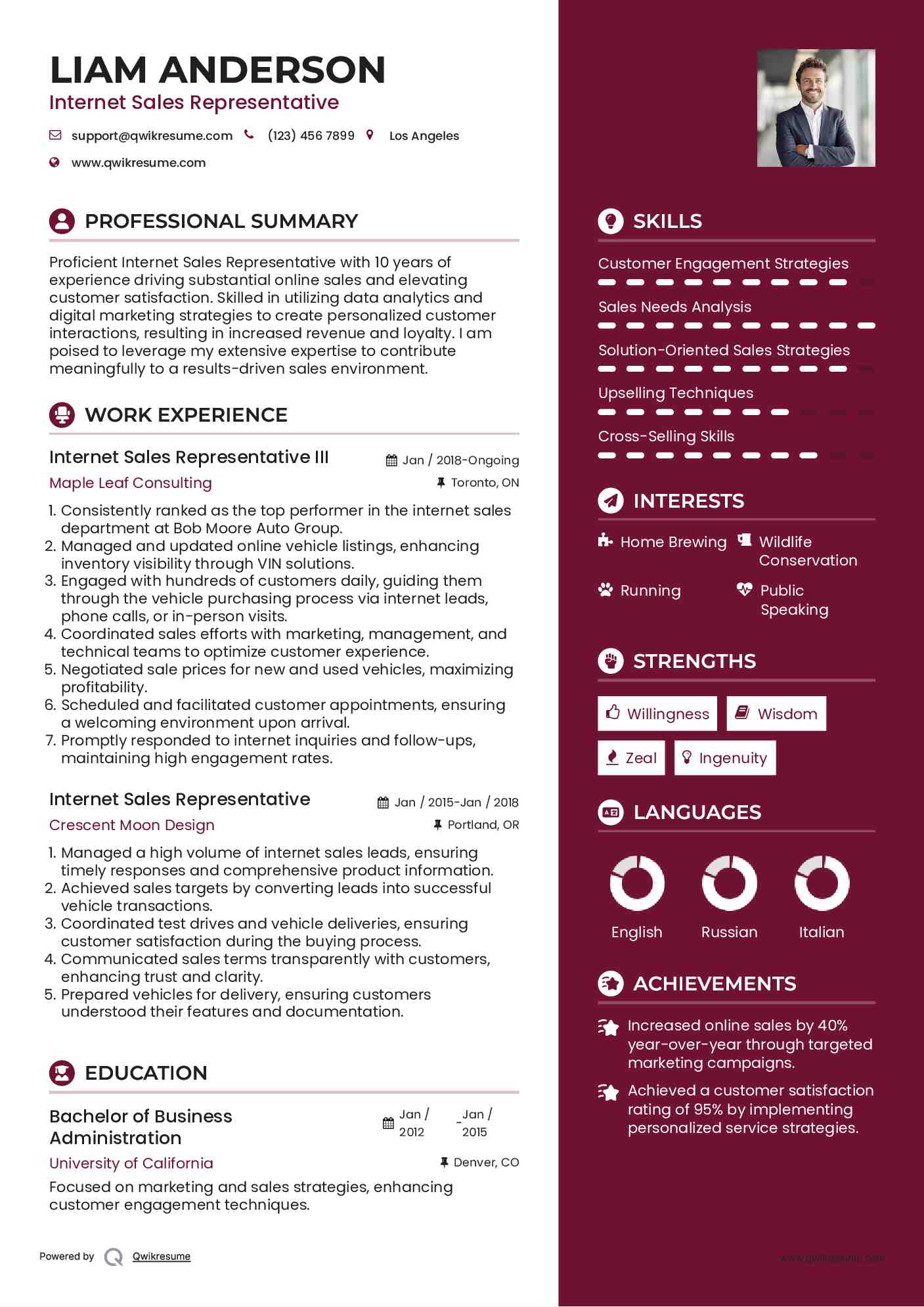 Internet Sales Representative Resume Samples QwikResume