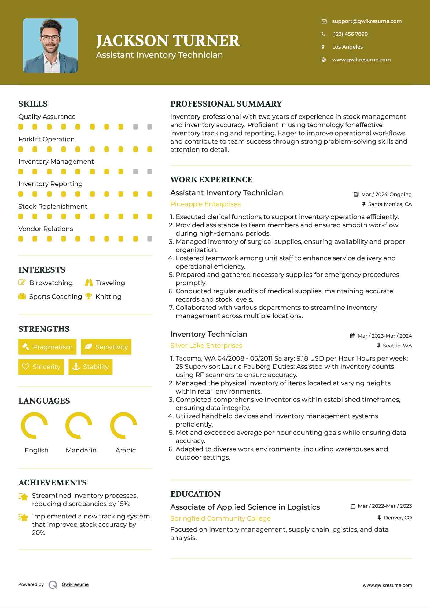 Inventory Technician Resume Samples | QwikResume