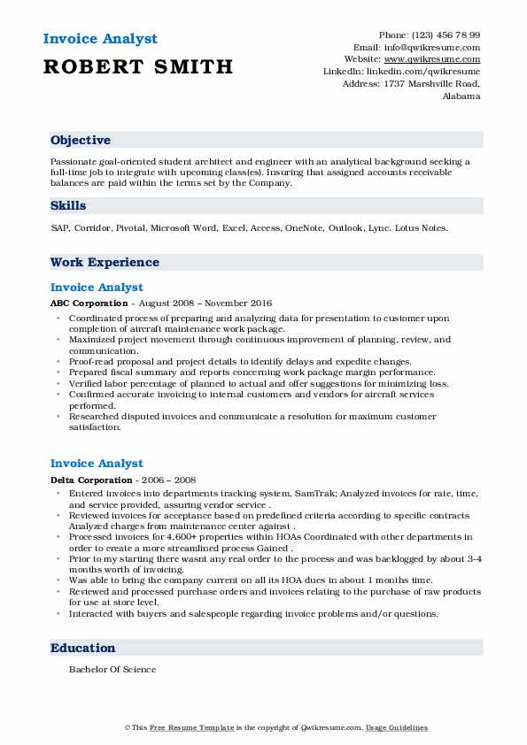 Invoice Analyst Resume Samples | QwikResume