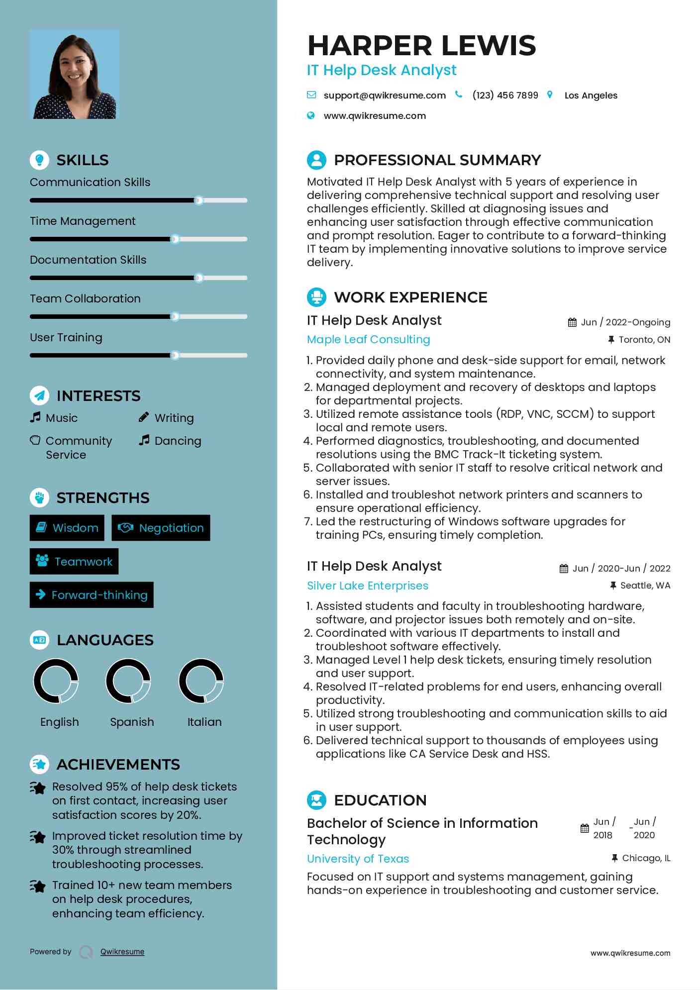 IT Help Desk Analyst Resume Samples QwikResume