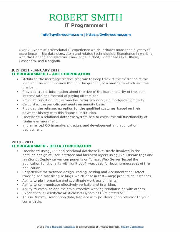 It Programmer Resume Samples Qwikresume