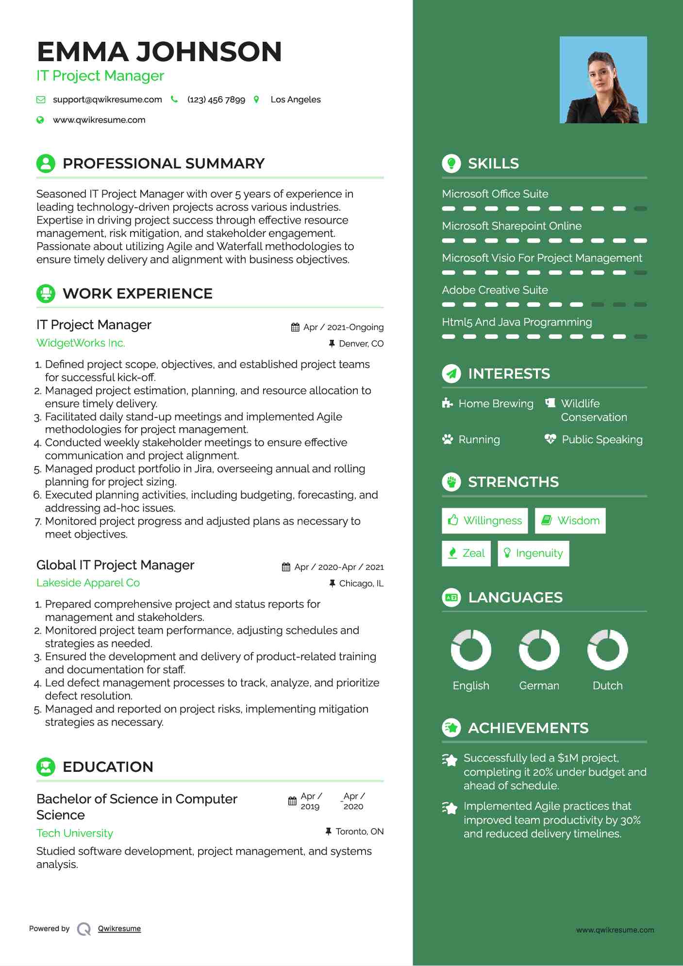 IT Project Manager Resume Samples QwikResume