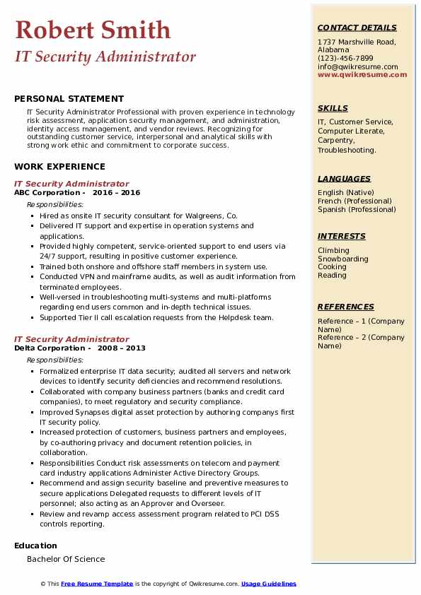 IT Security Administrator Resume Samples | QwikResume