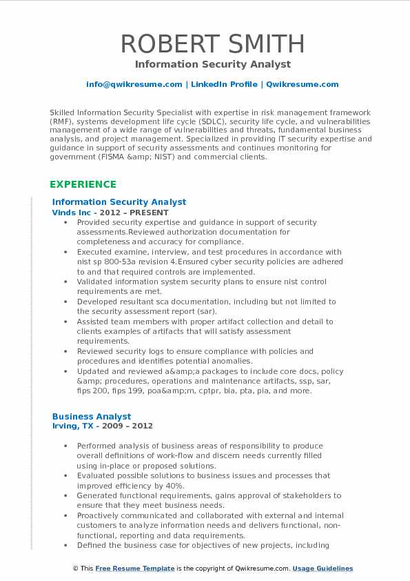 IT Security Analyst Resume Samples QwikResume