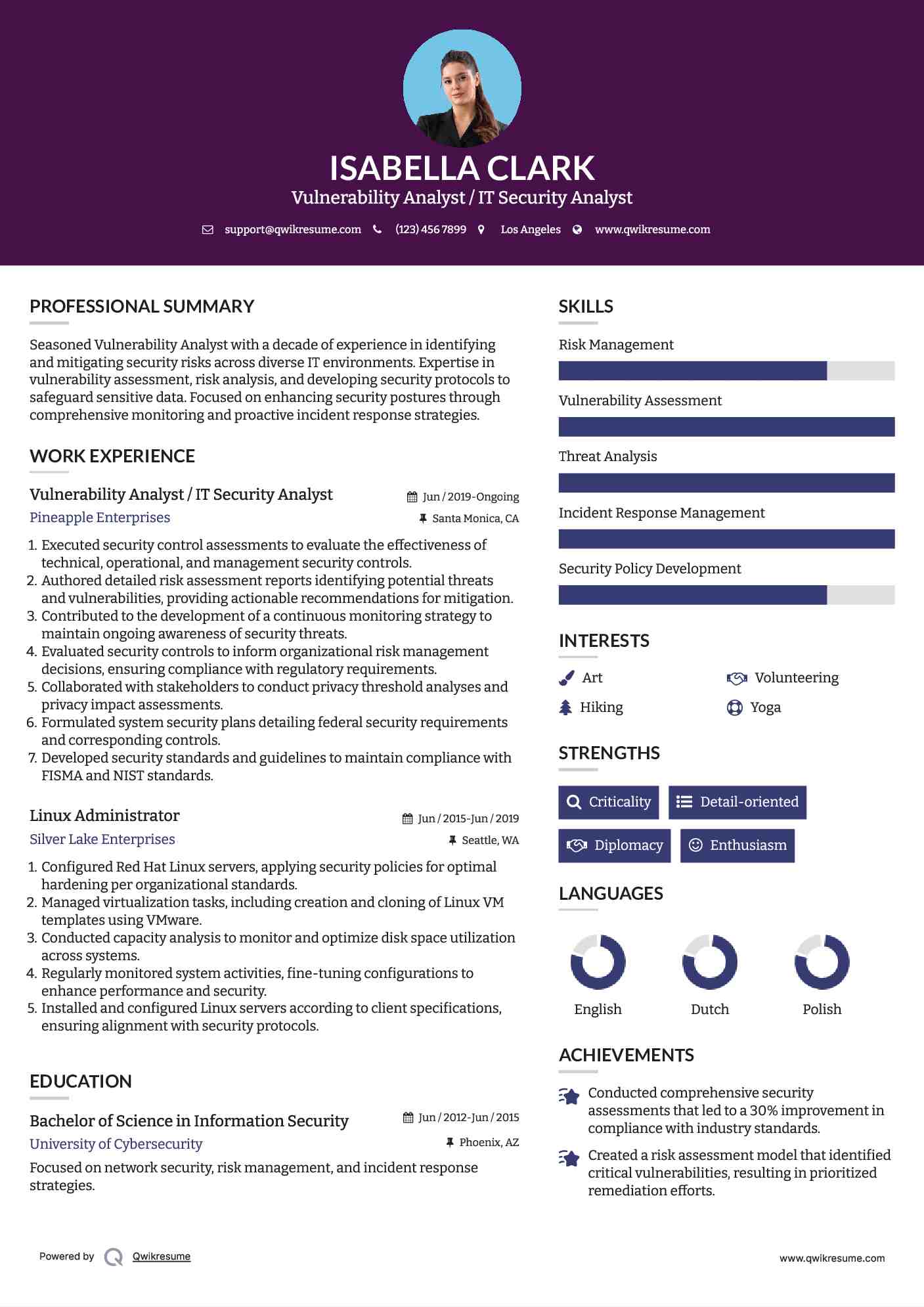 IT Security Analyst Resume Samples QwikResume