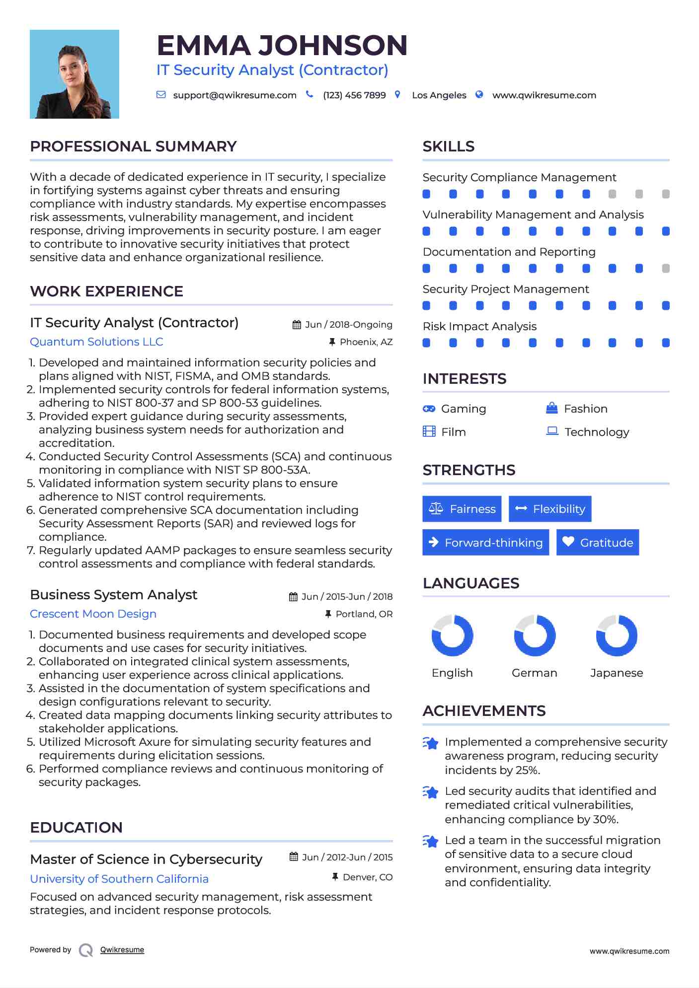 IT Security Analyst Resume Samples QwikResume