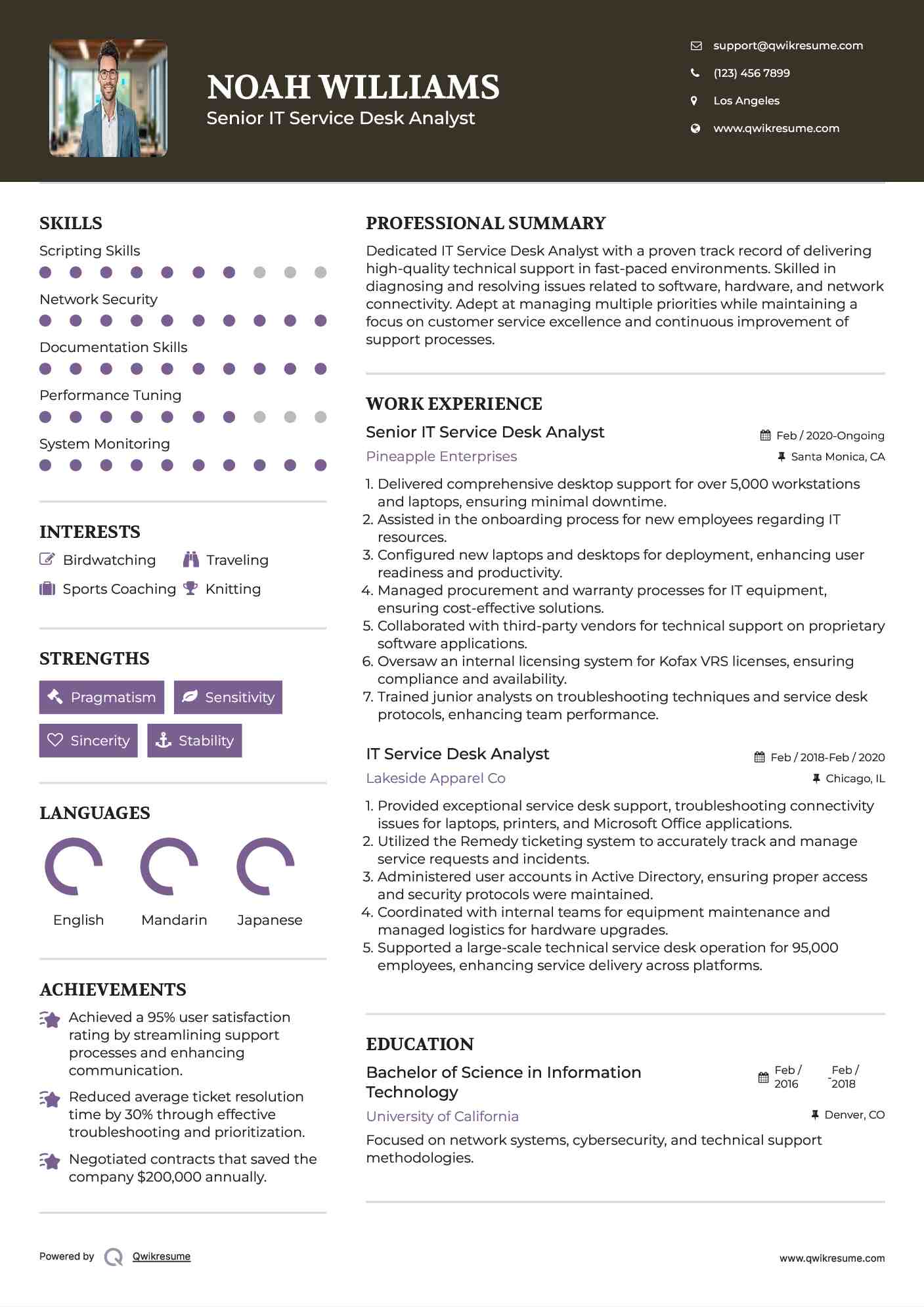 IT Service Desk Analyst Resume Samples QwikResume