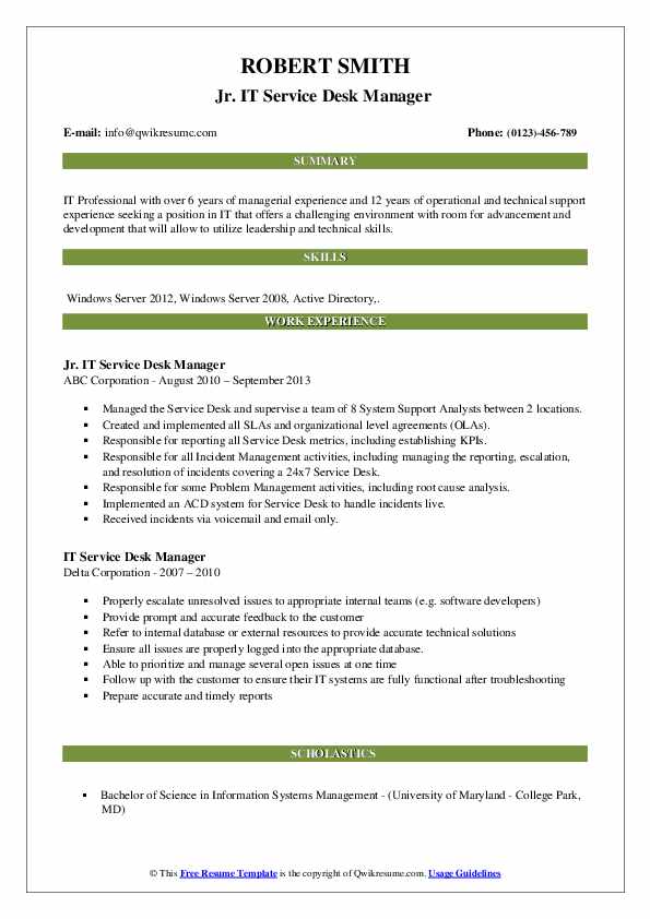 IT Service Desk Manager Resume Samples QwikResume