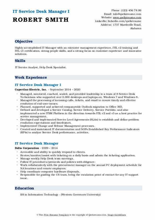 IT Service Desk Manager Resume Samples QwikResume