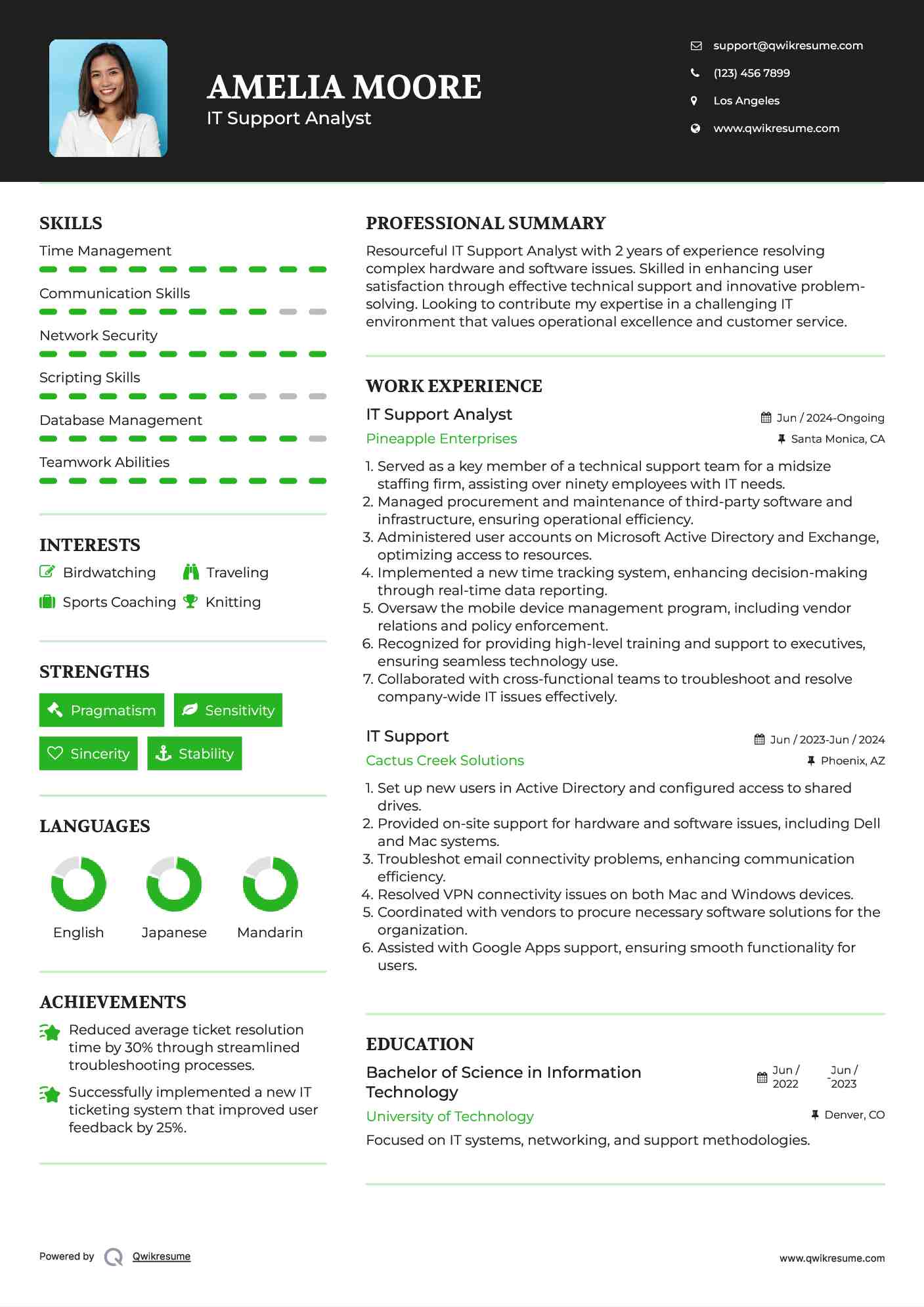 IT Support Resume Samples QwikResume