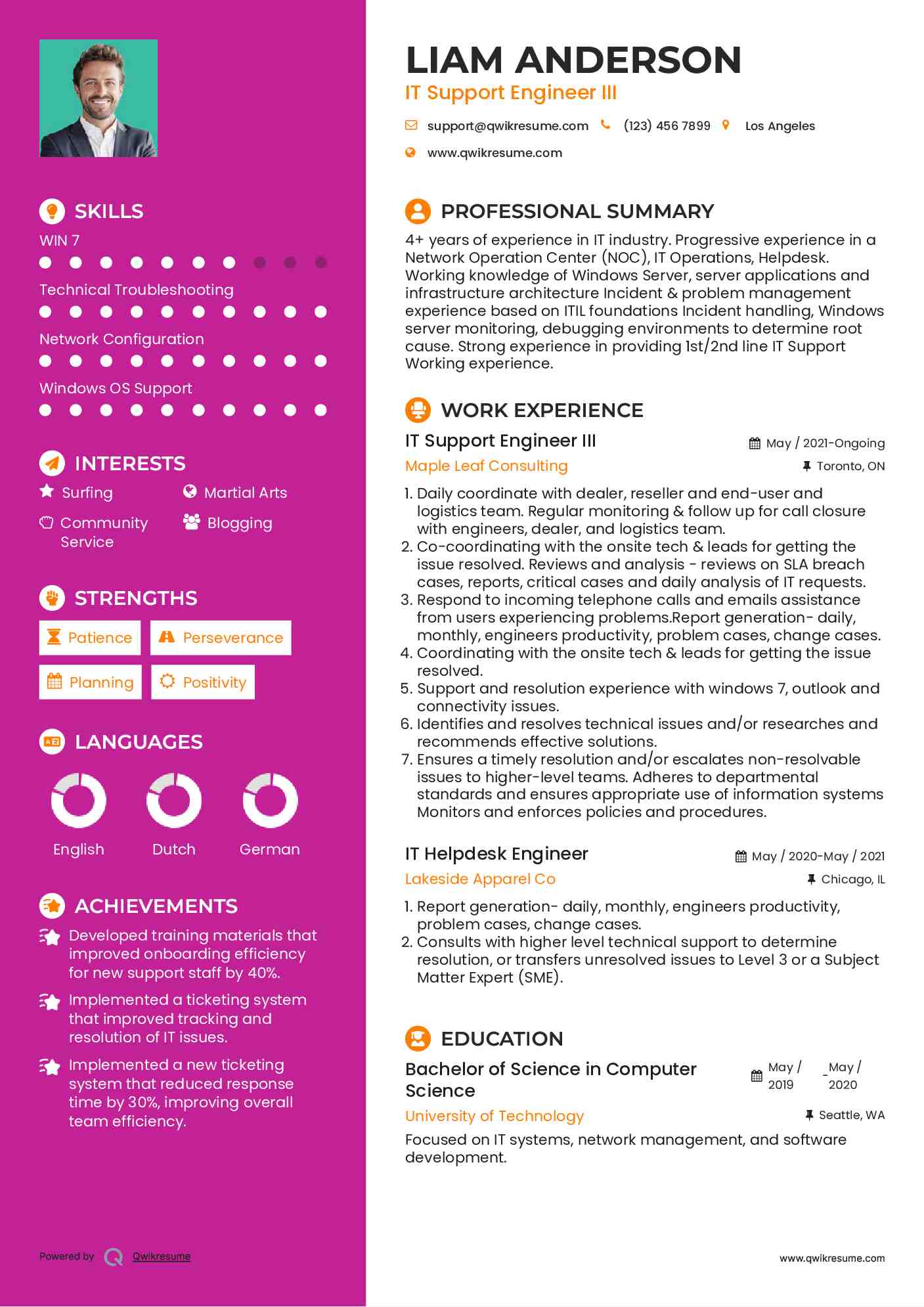 IT Support Engineer Resume Samples QwikResume