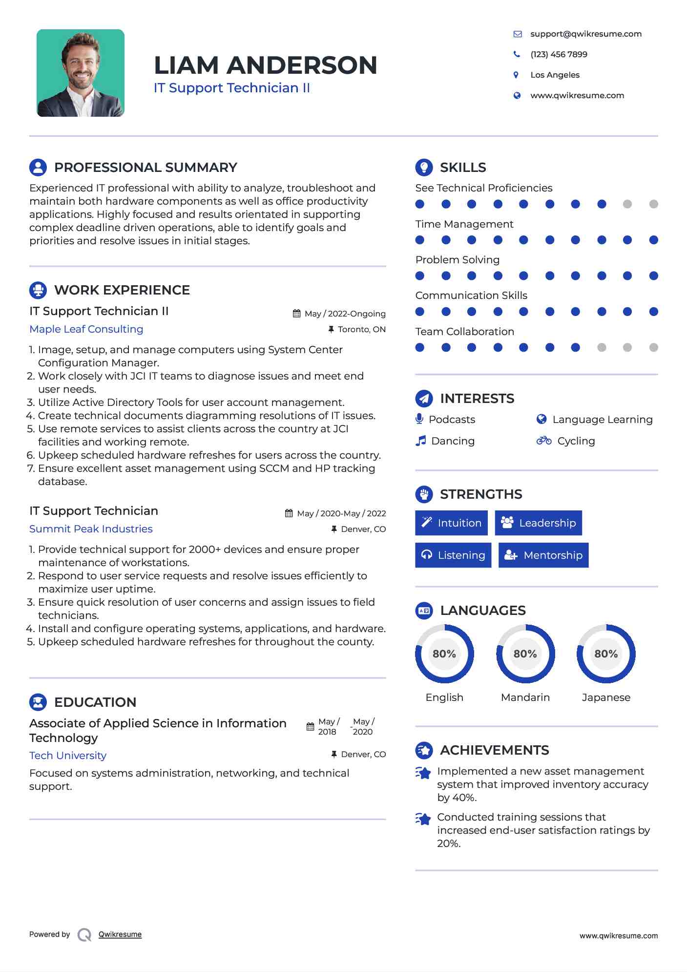 It Support Resume Example