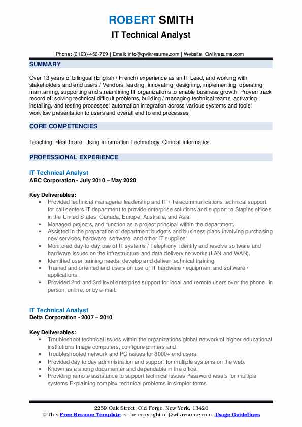 IT Technical Analyst Resume Samples | QwikResume