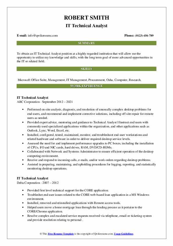 IT Technical Analyst Resume Samples | QwikResume