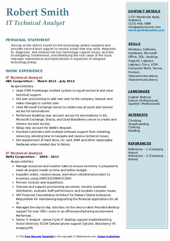 IT Technical Analyst Resume Samples | QwikResume