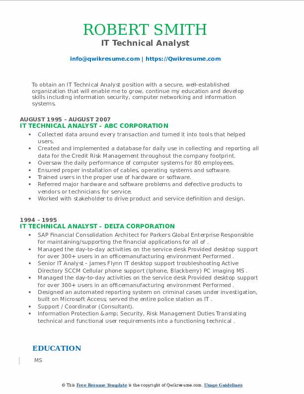 IT Technical Analyst Resume Samples | QwikResume