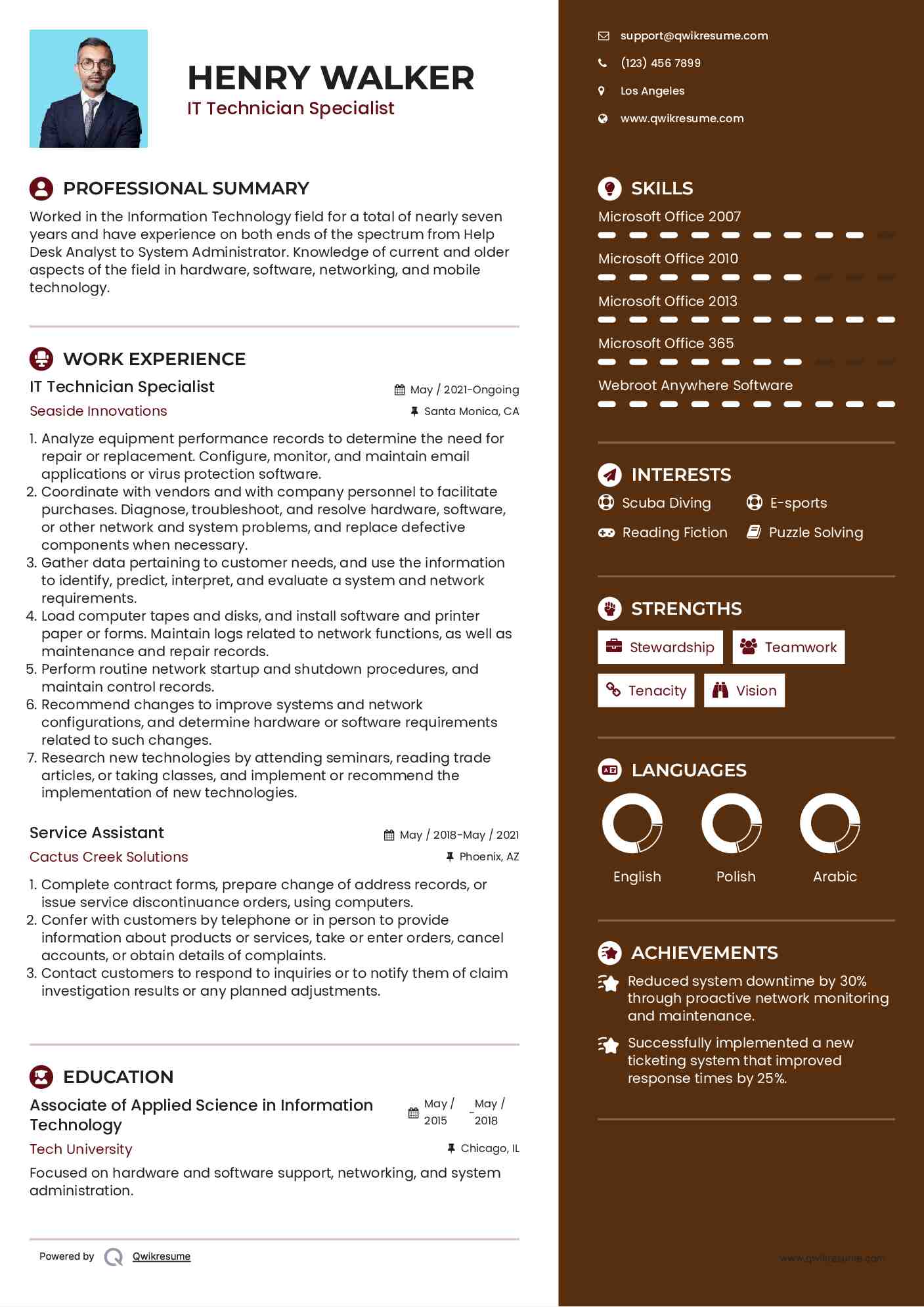 IT Technician Resume Samples QwikResume