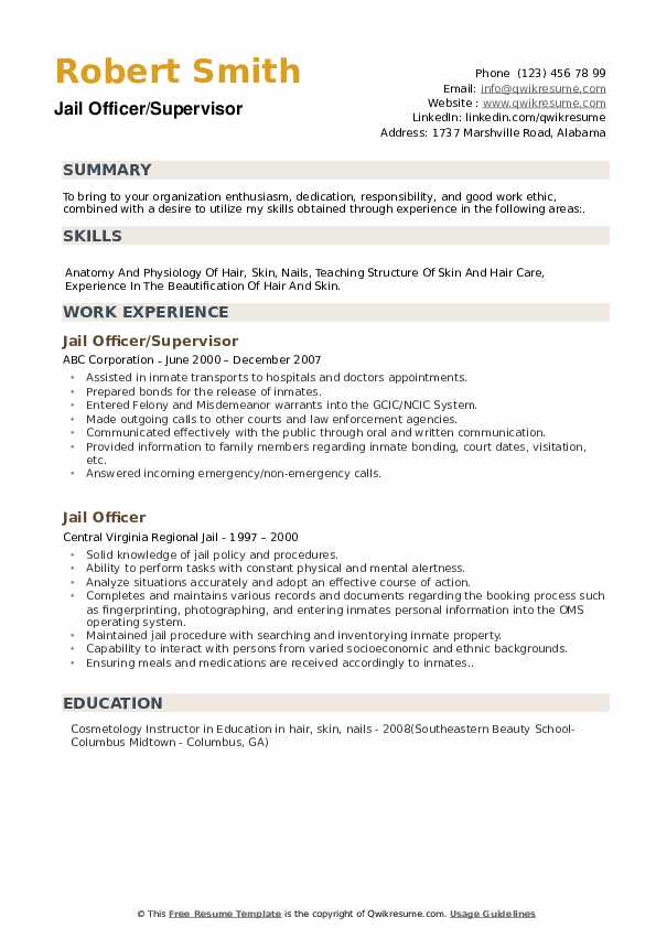 Jail Officer Resume Samples | QwikResume